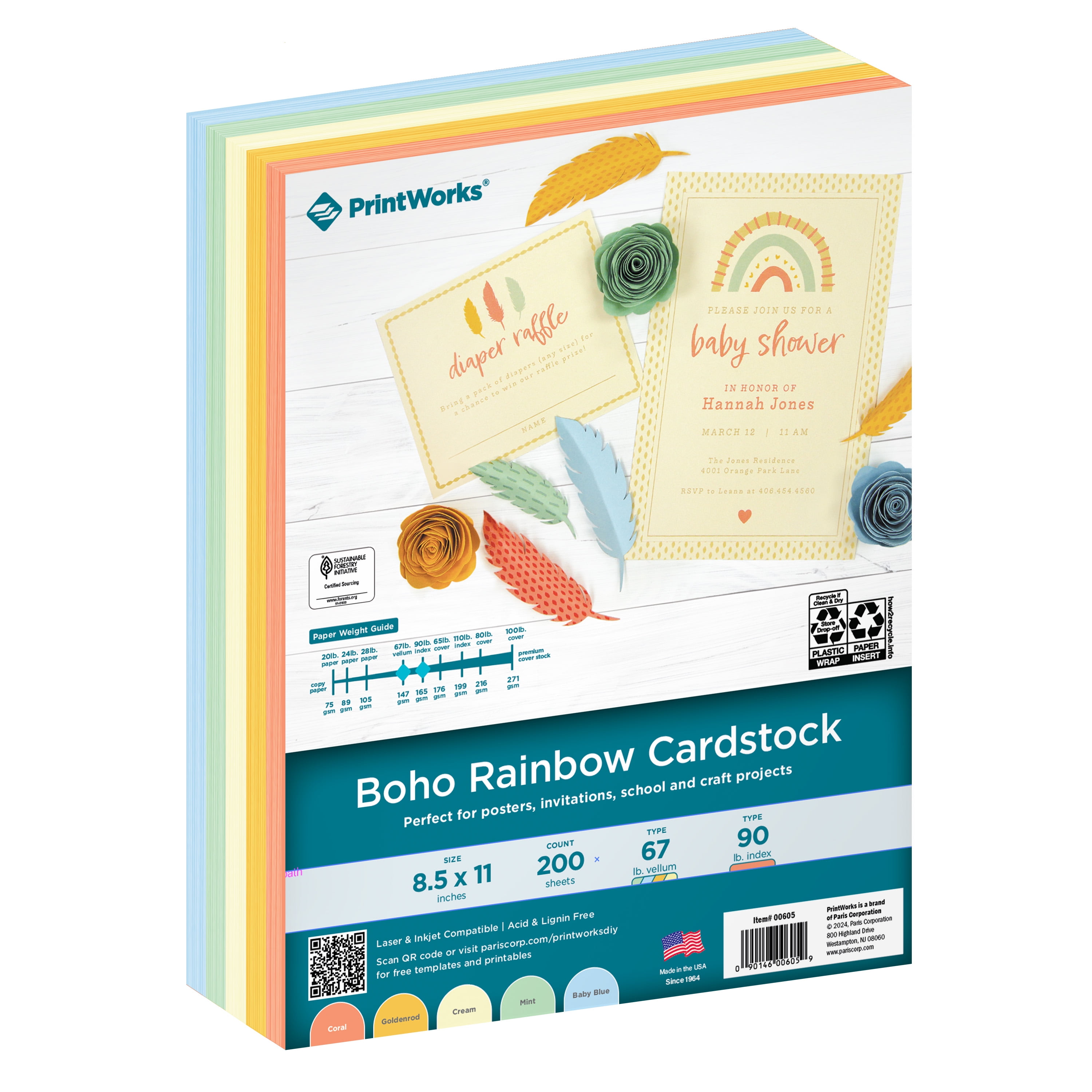 Printworks Boho Rainbow Heavyweight Cardstock, Assorted, Acid Free ...