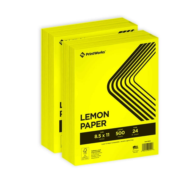 PrintWorks Bright Color Paper, Lemon Yellow, 8.5 x 11, 24 lb, 1000 ...