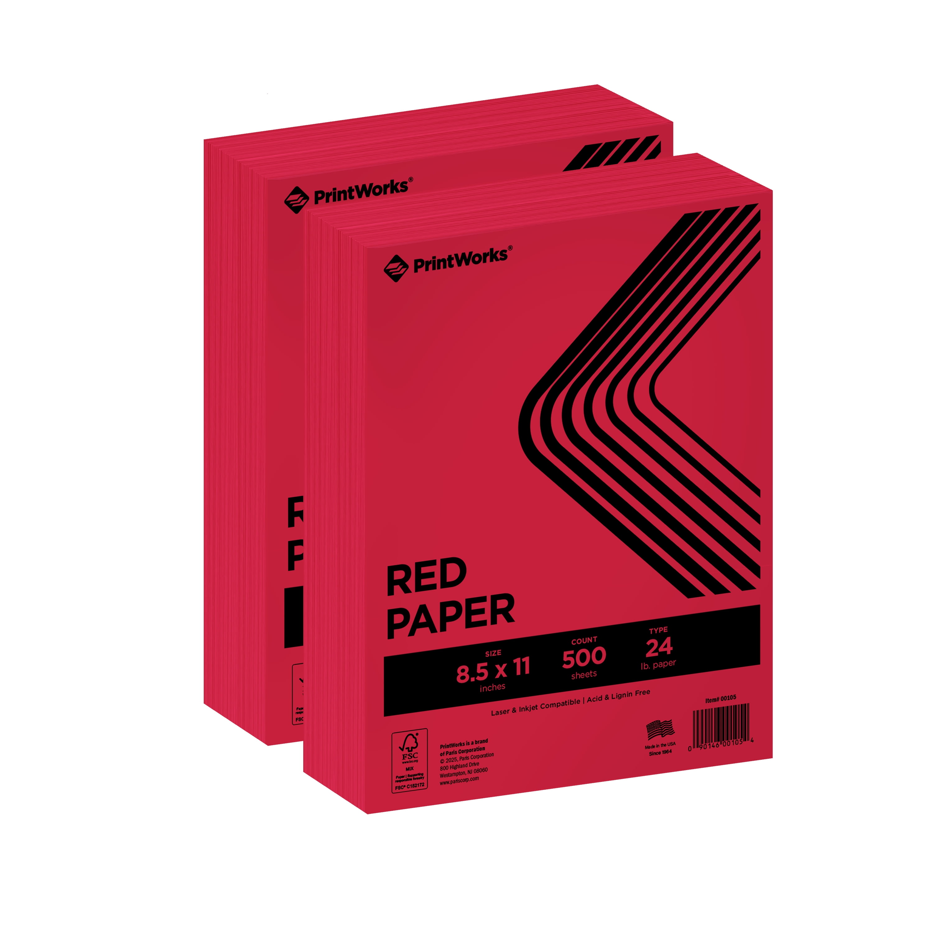 Printworks Bright Color Paper, Red, 8.5 x 11, 24 lb, 1000 Sheets ...