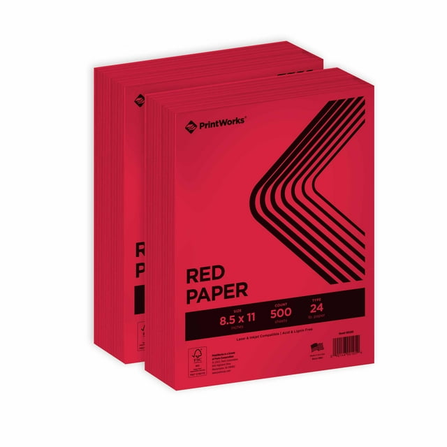 Printworks Bright Color Paper, Red, 8.5 x 11, 24 lb, 1000 Sheets ...
