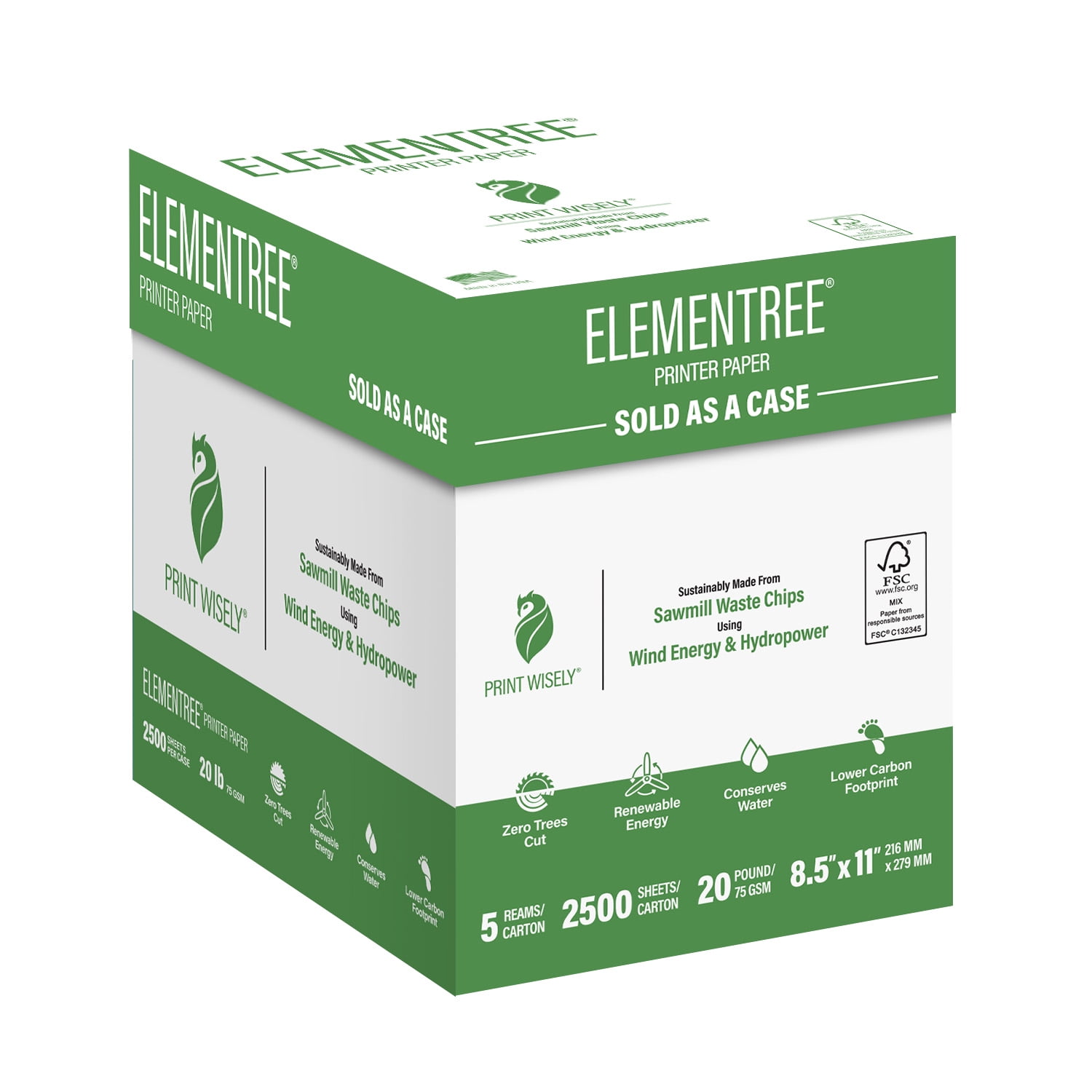 Printworks Elementree Printer Paper, 8.5x11, 20lb, 5 Reams Box (2500 ...