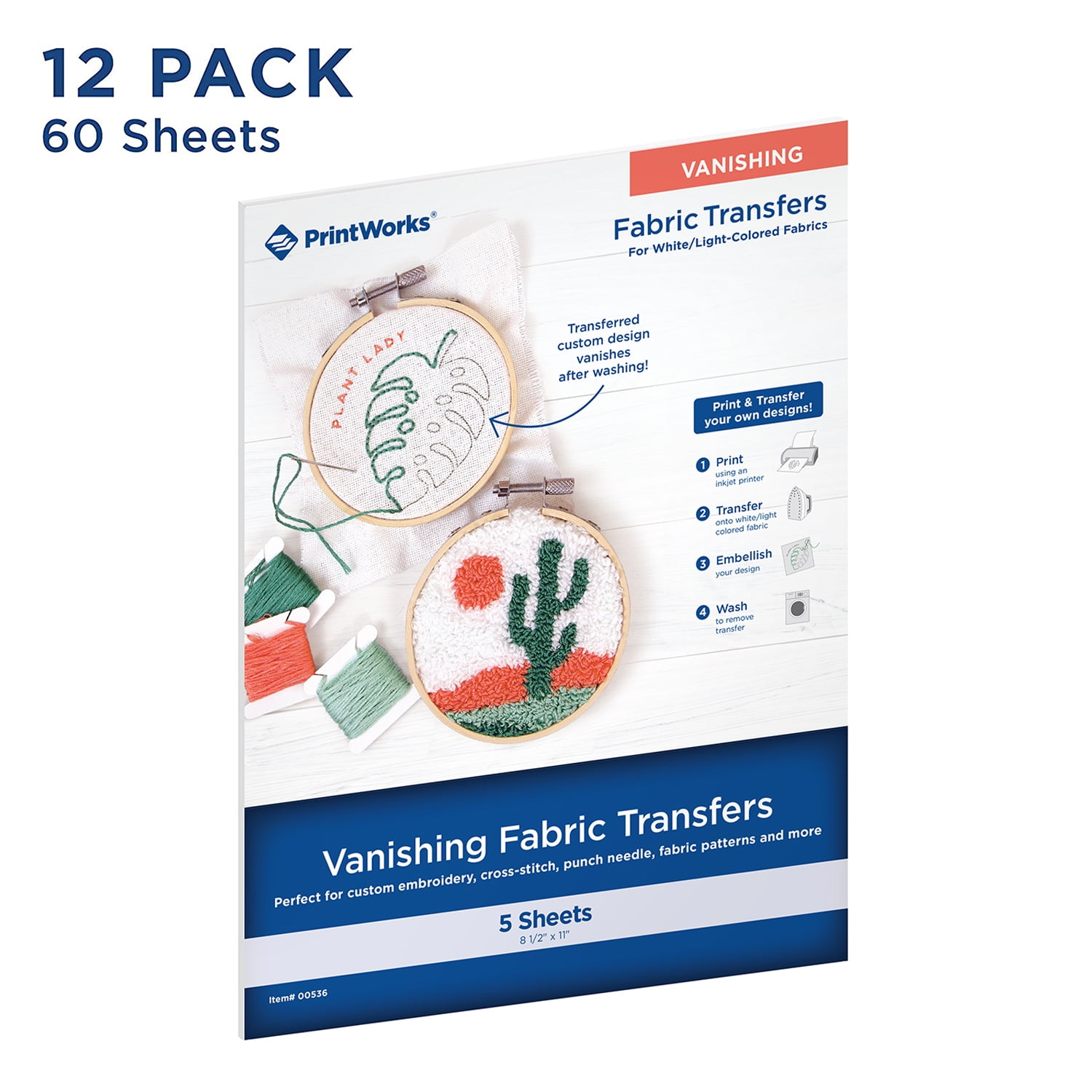 Printworks Embroidery Transfer Paper, Light-Colored Fabrics, 60 Sheets ...