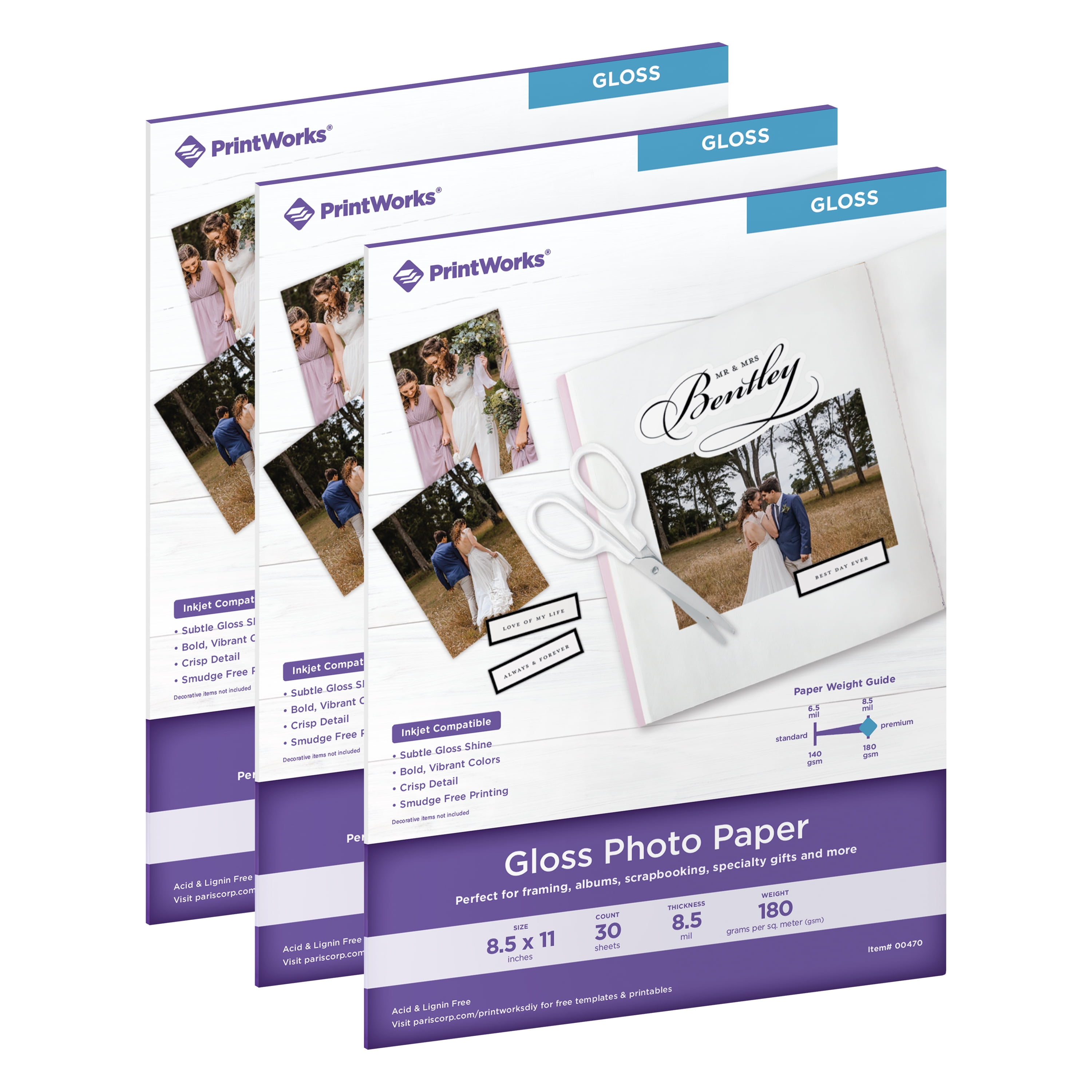 Printworks Gloss Photo Paper for Inkjet Printers, 8.5 x 11, 90 Sheets ...