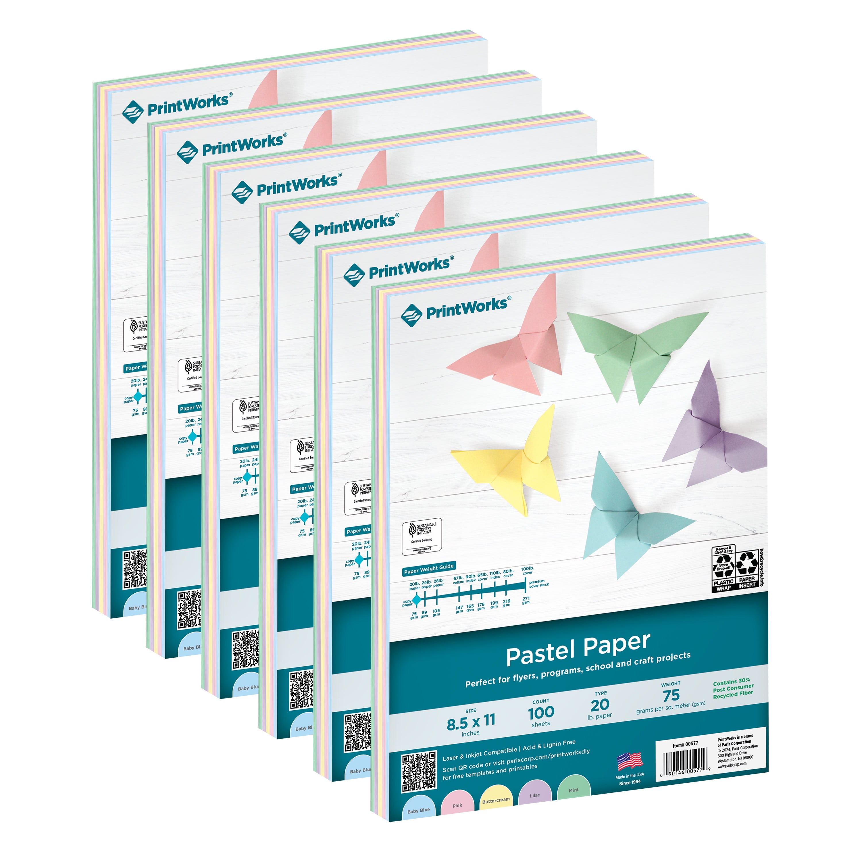 Printworks Pastel Paper, 20 lb, 5 Assorted Pastel Colors, 30% Recycled ...