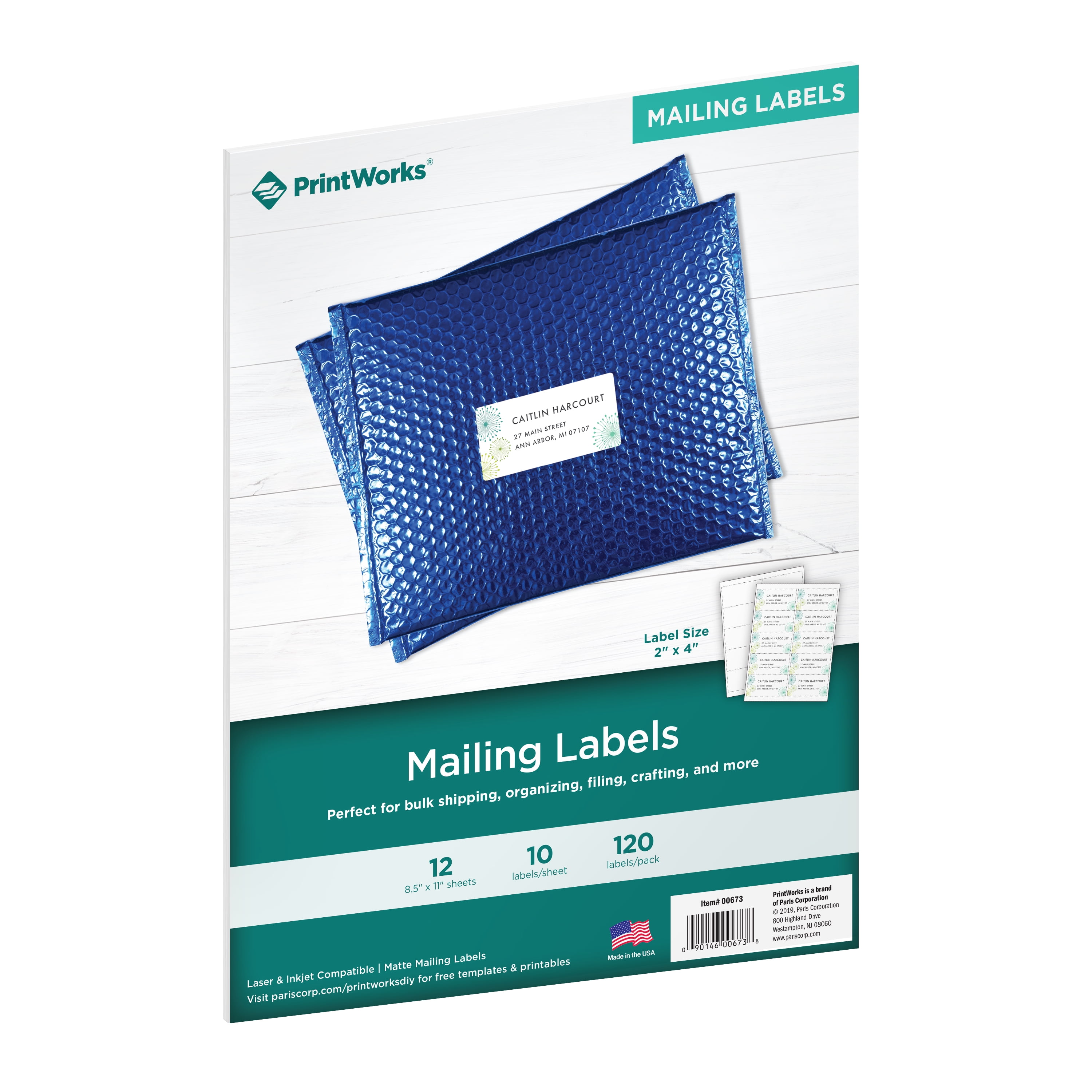 Printworks White Matte Mailing Labels for Inkjet or Laser Printers or ...