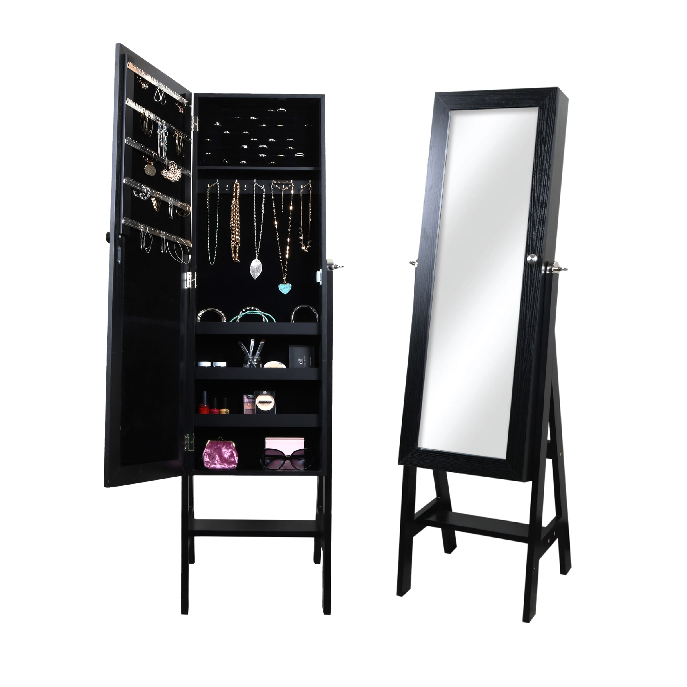 Prinz Black Jewelry Armoire Cabinet, Full-Length Mirror, Organizer with ...