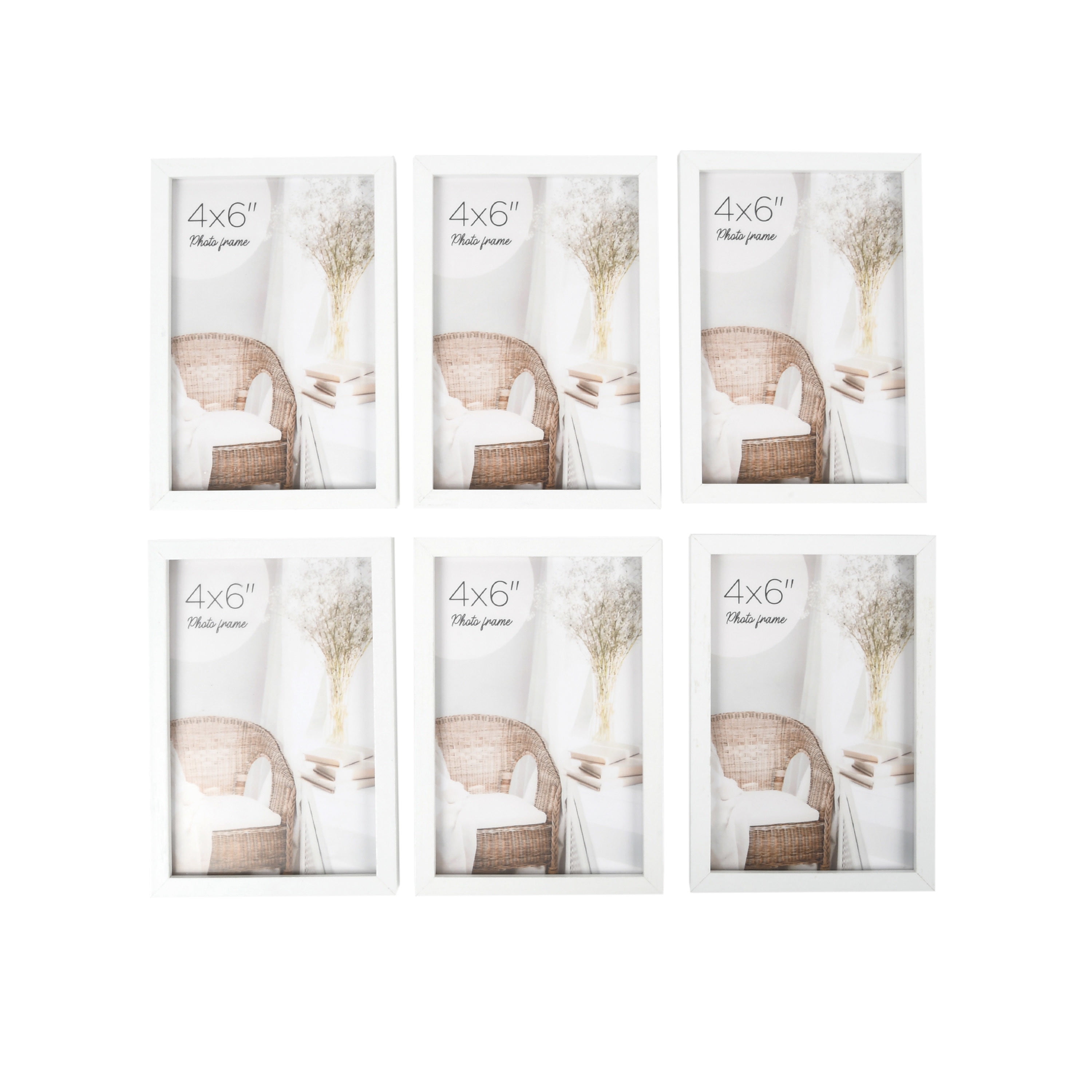 Prinz Dakota 4x6" White Linear Picture Frame, Set of 6 Photo Frames for ...