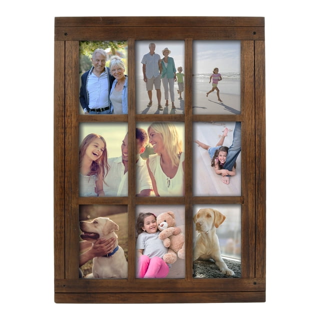 Prinz Homestead Distressed Walnut 9-Opening Collage Picture Frame, for ...