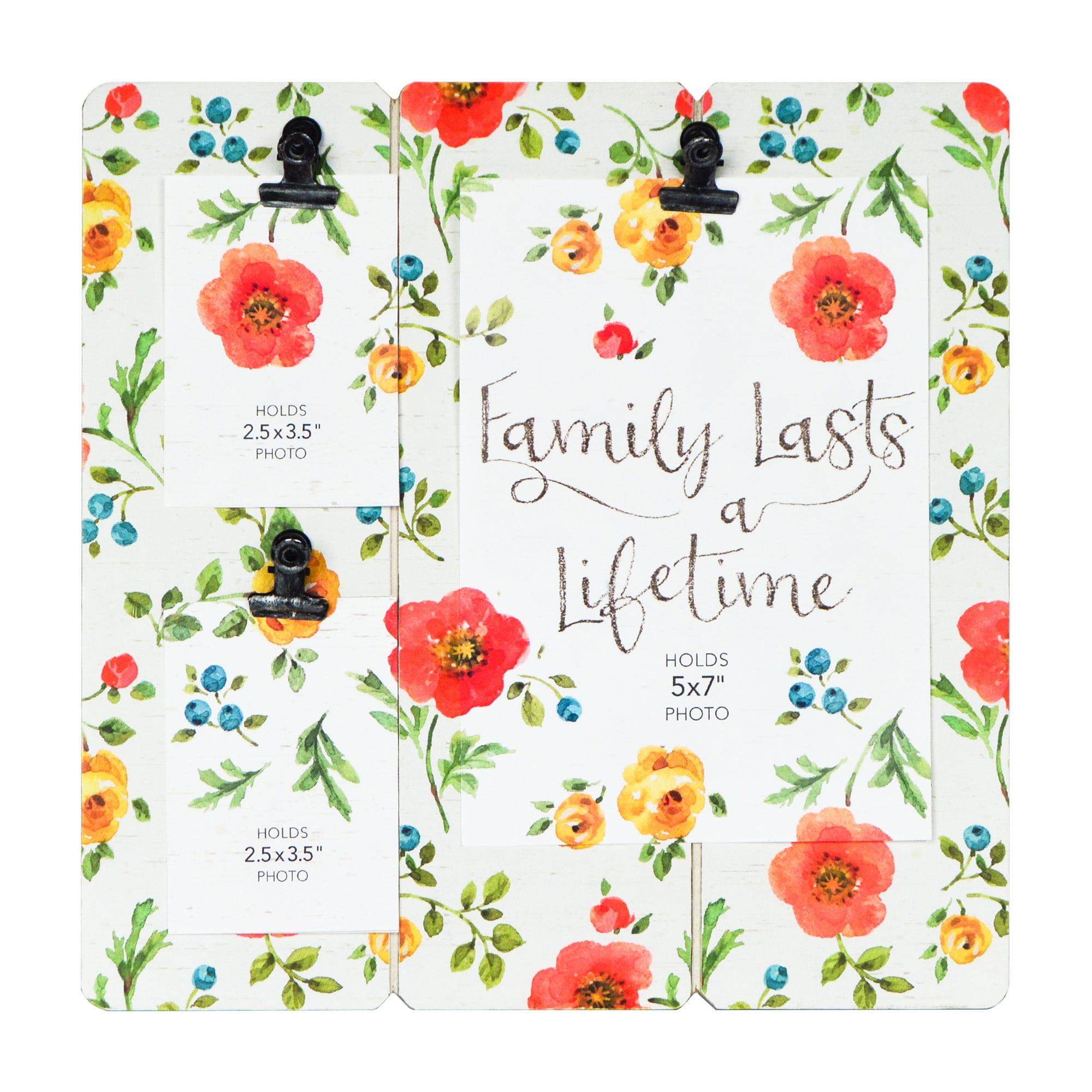 Prinz White Floral Collage Picture Frame, 3 Opening Clip Frame, for 2x3 ...