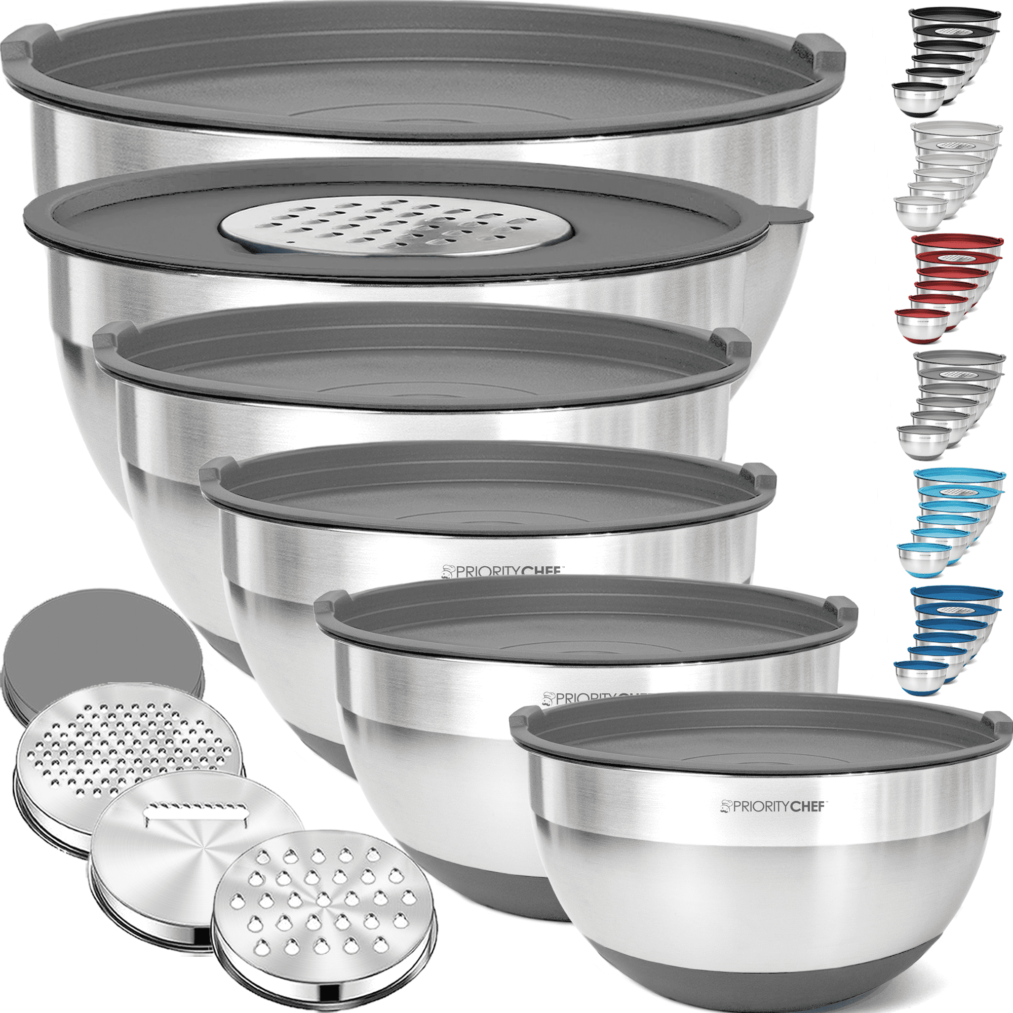 Priority Chef 6-PC Stainless Steel Mixing Bowls with Lids Set, 3 Grater ...