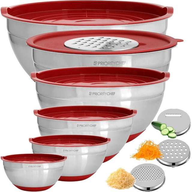 Priority Chef 6-PC Stainless Steel Mixing Bowls with Lids Set, 3 Grater ...