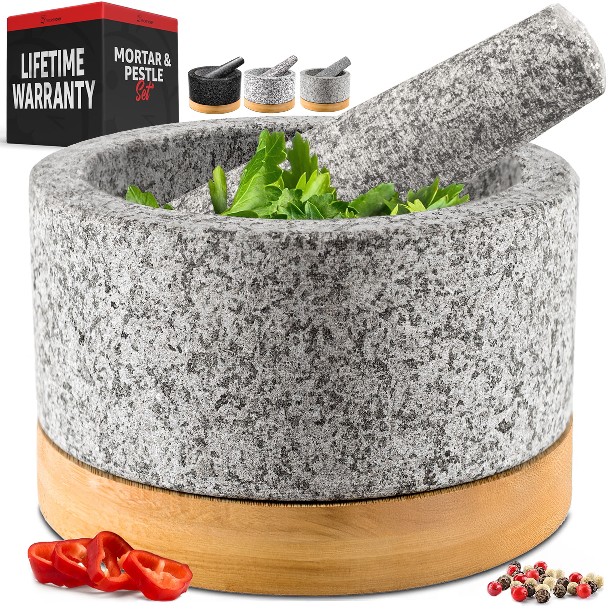 Priority Chef Mortar and Pestle Set with Bamboo Base, Unpolished ...