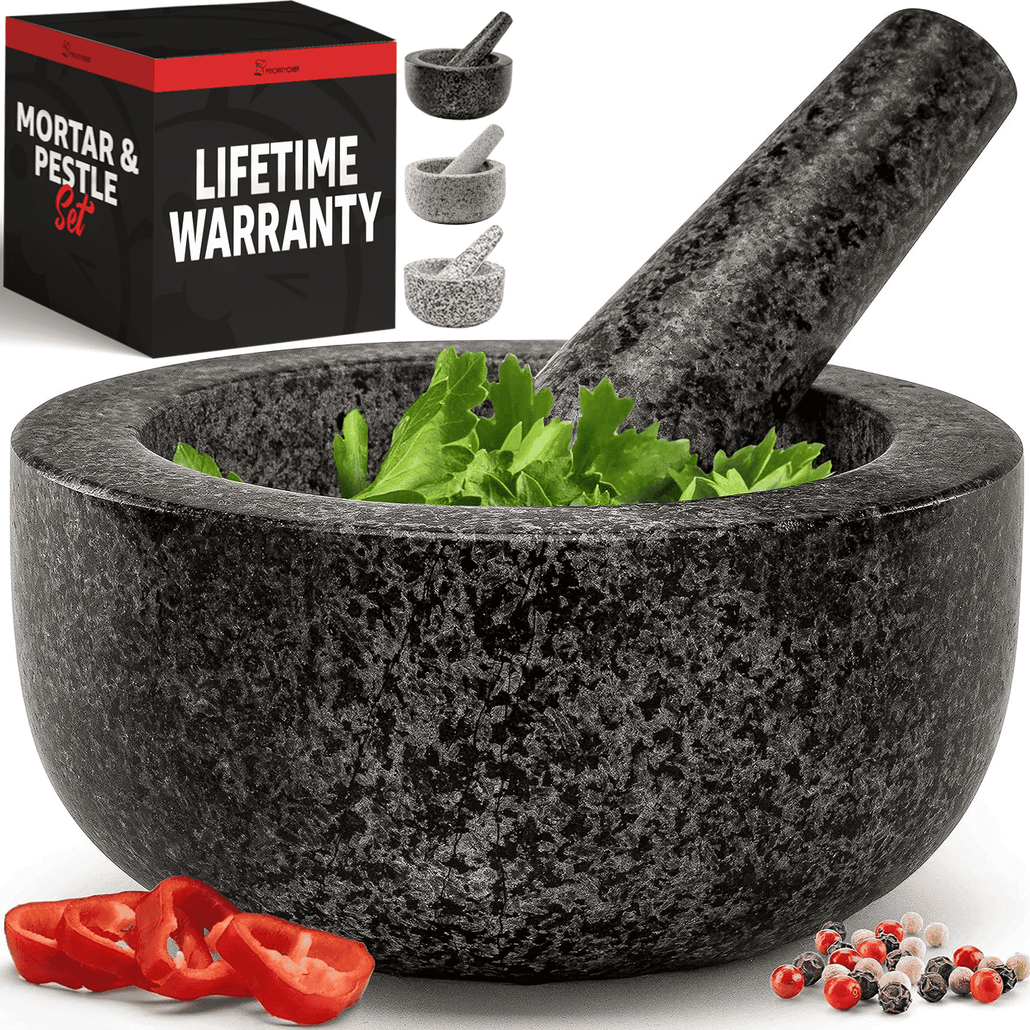 Priority Chef Small Mortar and Pestle Set, 100% Heavy Duty Granite ...