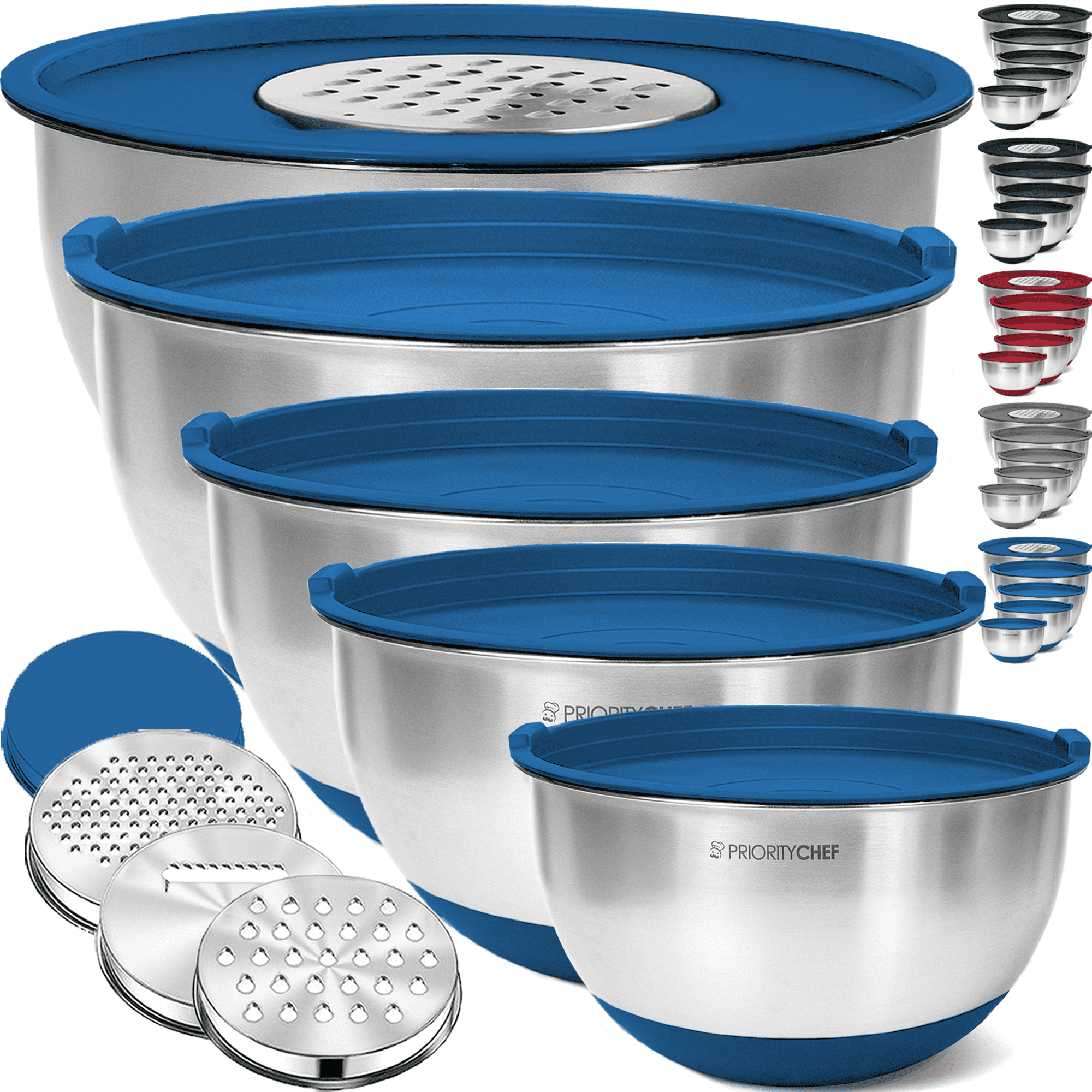 Priority Chef Stainless Steel Mixing Bowls with Lids Set, 3 Grater ...