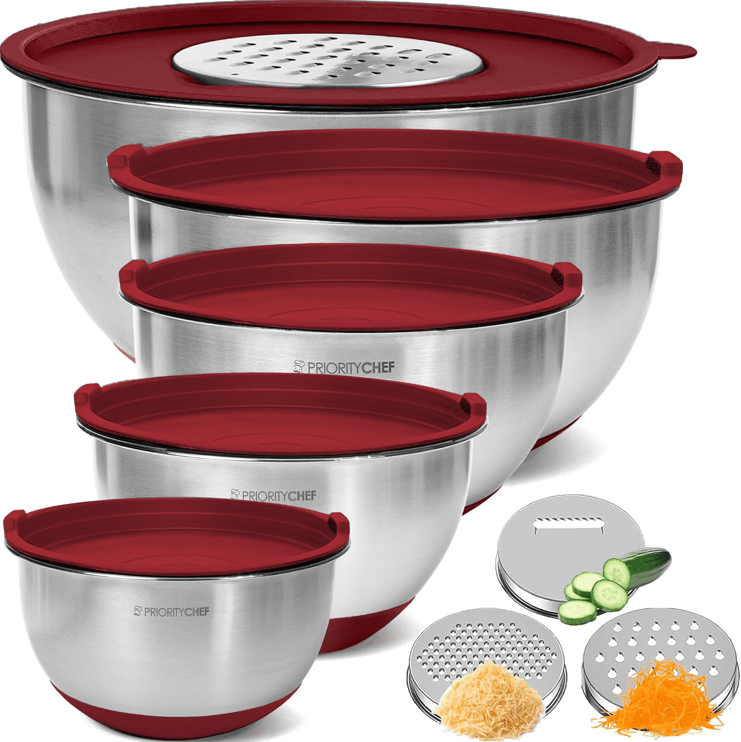 Priority Chef Stainless Steel Mixing Bowls with Lids Set, 3 Grater ...