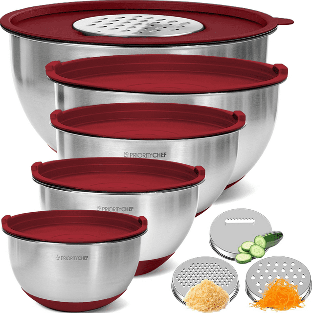 Priority Chef Stainless Steel Mixing Bowls with Lids Set, 3 Grater ...