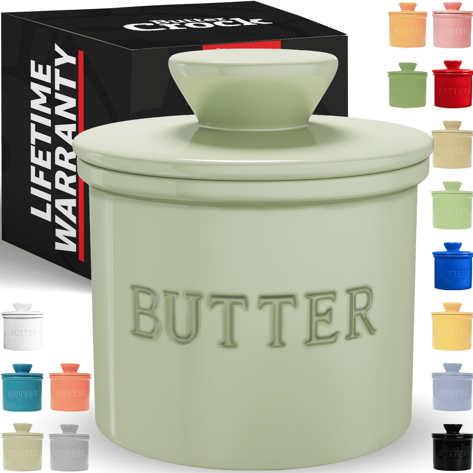 PriorityChef French Butter Crock for Counter With Water Line, Ceramic ...