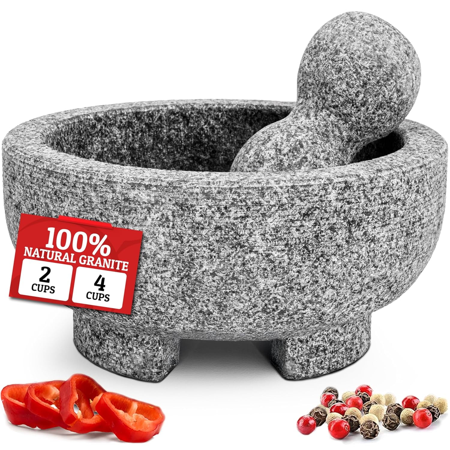 PriorityChef Granite Mortar and Pestle Set - 6.1 Inch Natural Stone ...