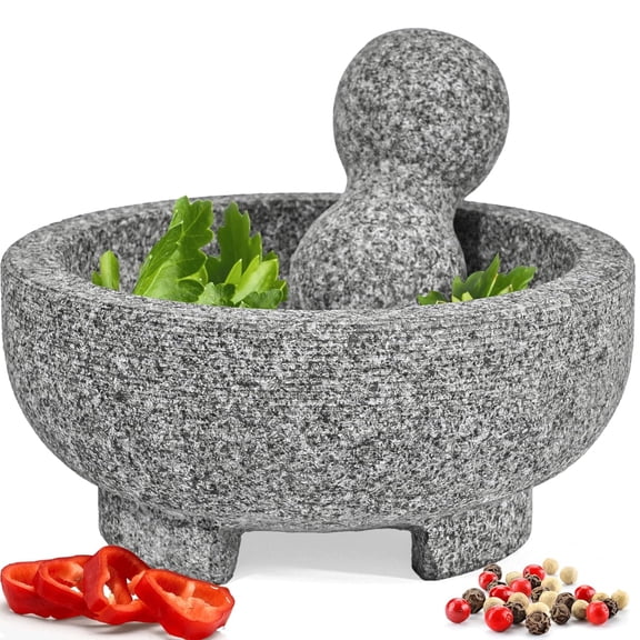 Maxam Stone Granite Mortar & Pestle Set, Heavy-Duty Kitchen Tool, Gray ...
