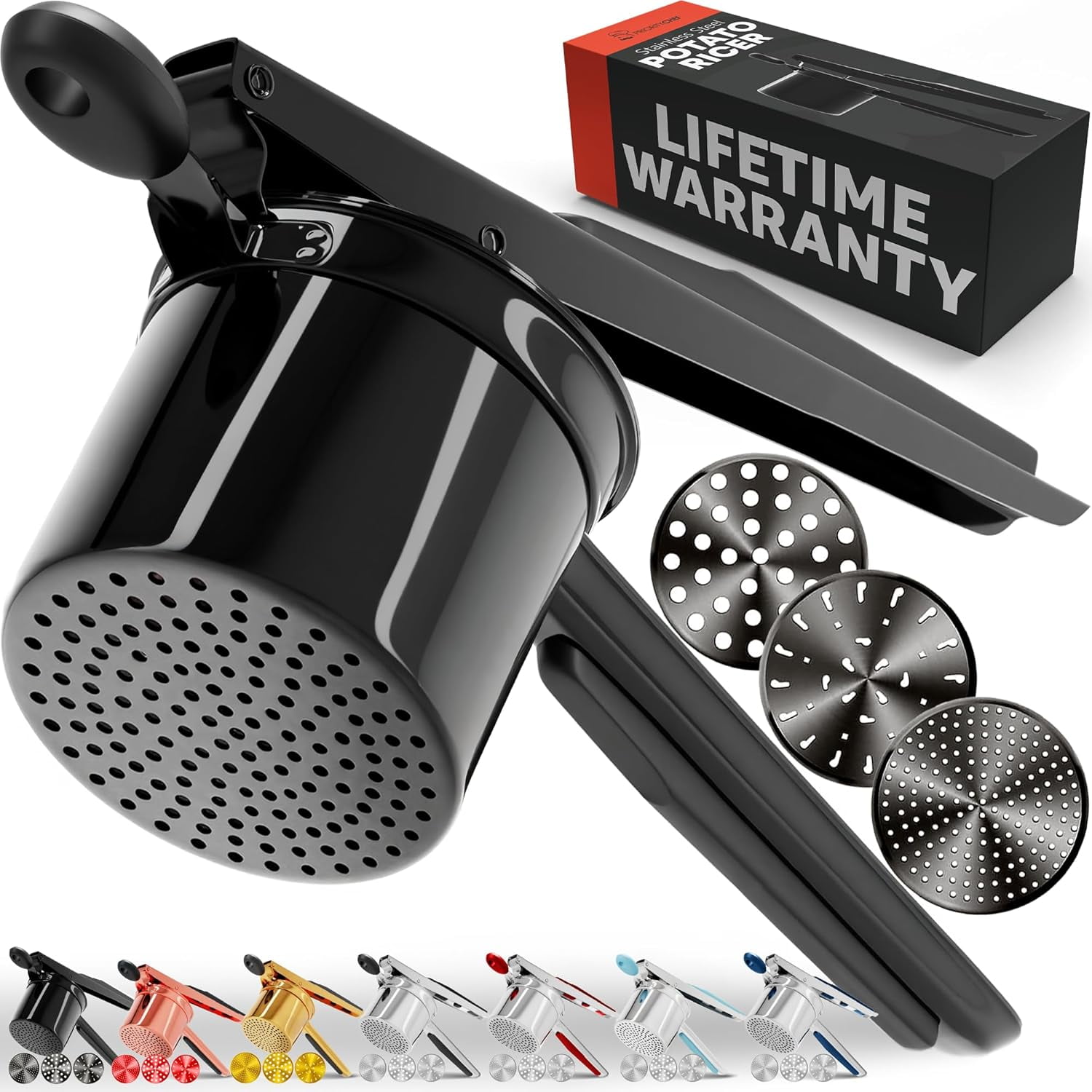 PriorityChef Large 15oz Potato Ricer With 3 Discs, Heavy Duty Stainless ...