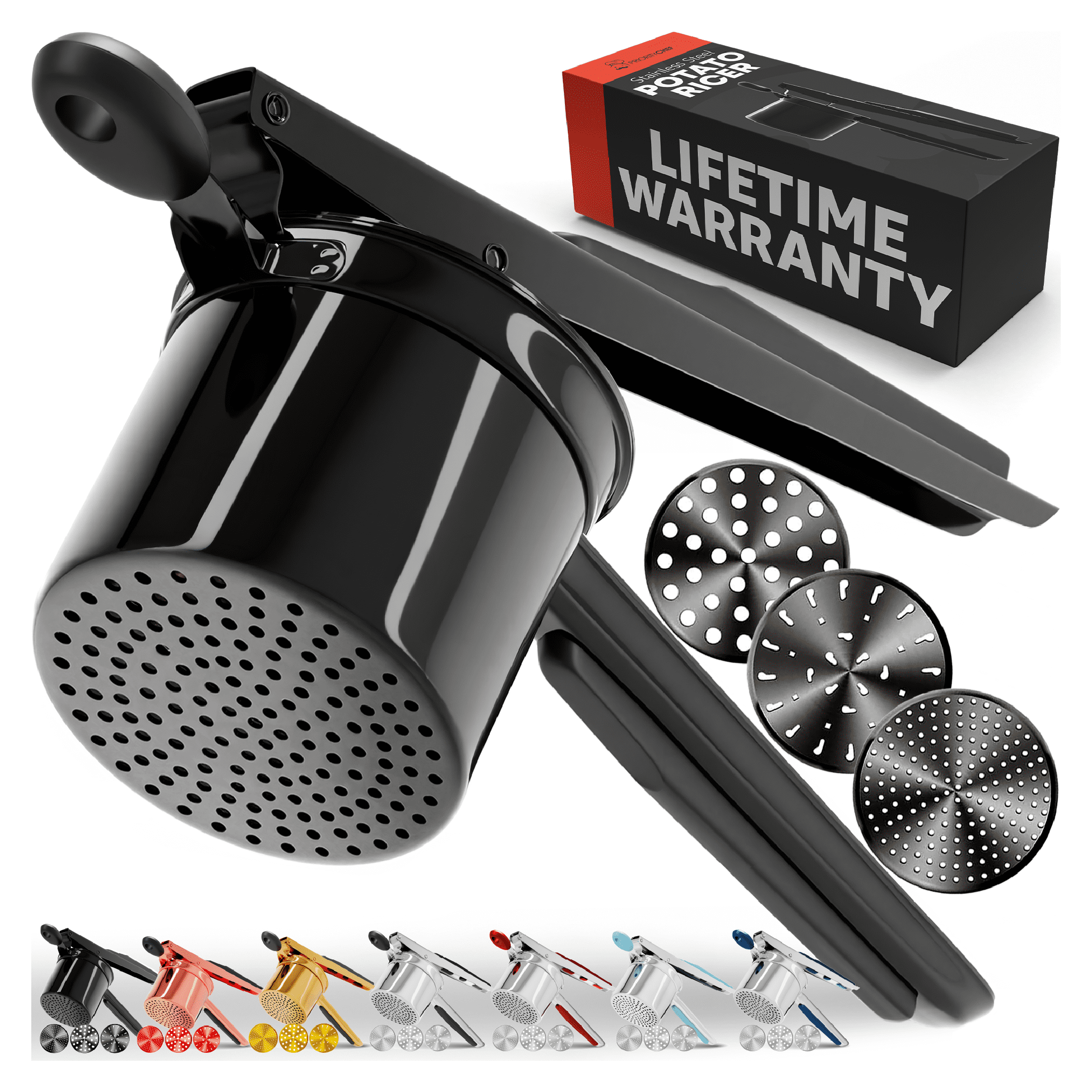 PriorityChef Large 15oz Potato Ricer with 3 Discs, Heavy Duty Stainless ...
