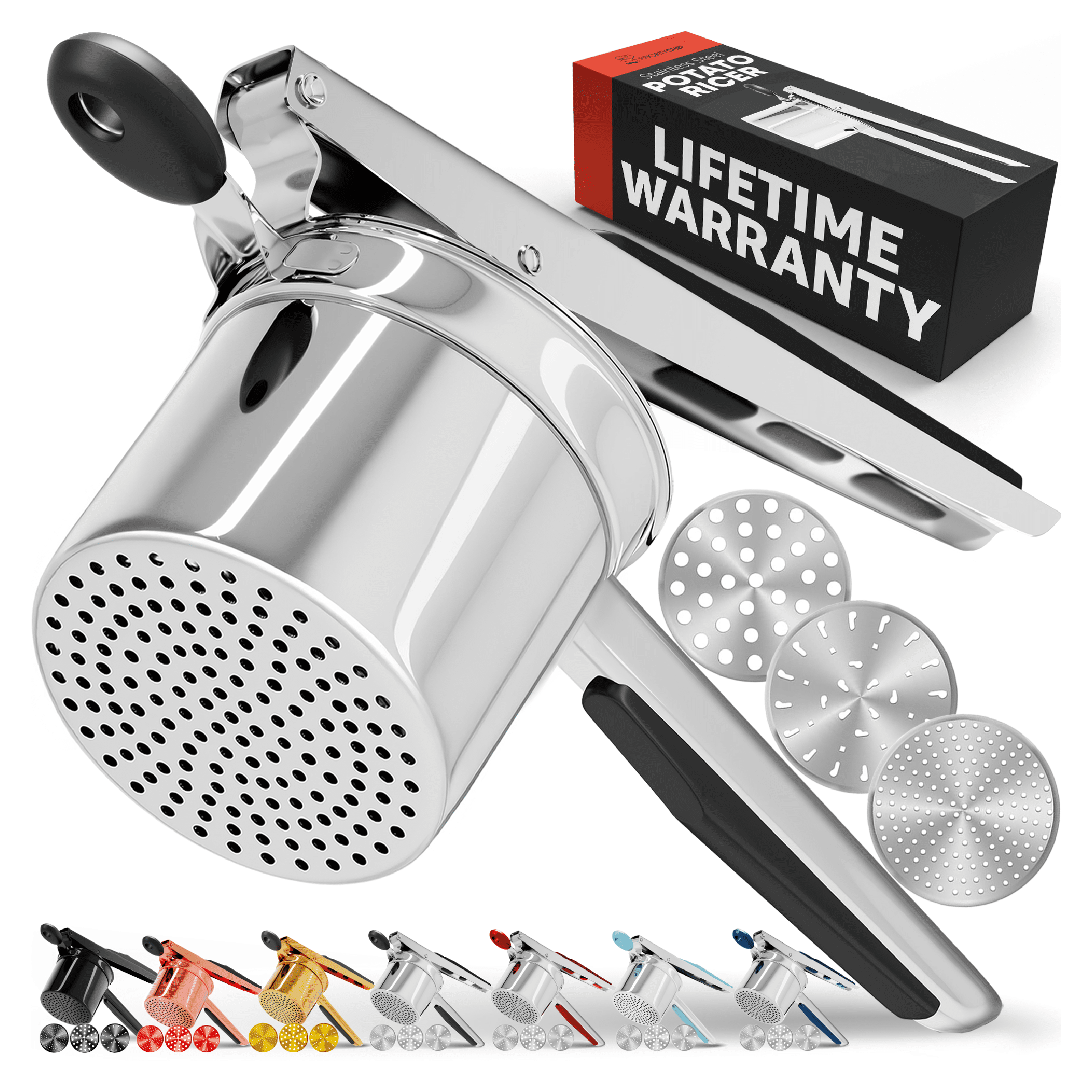 PriorityChef Large 15oz Potato Ricer with 3 Discs, Heavy Duty Stainless ...