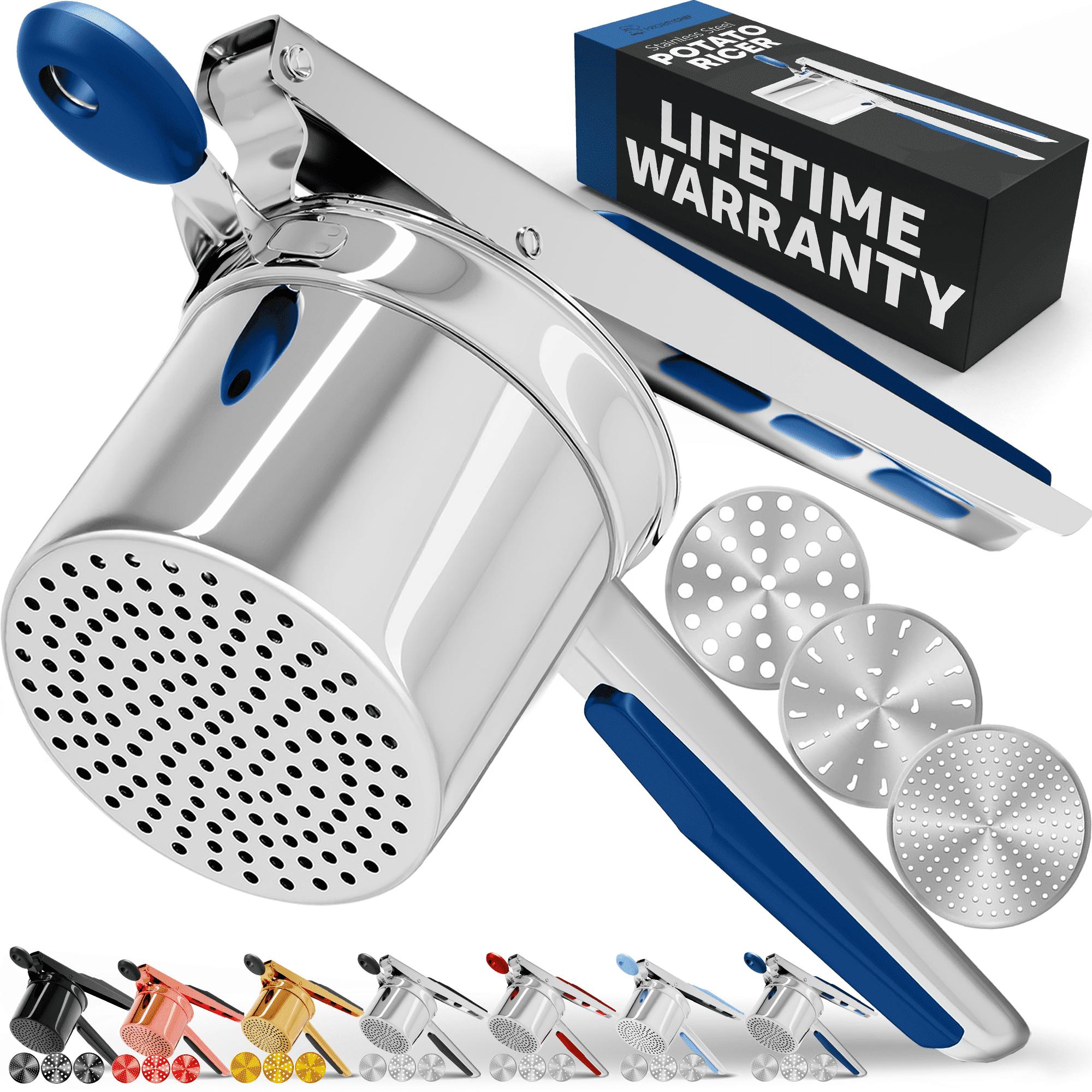 PriorityChef Large 15oz Potato Ricer with 3 Discs, Heavy Duty Stainless ...