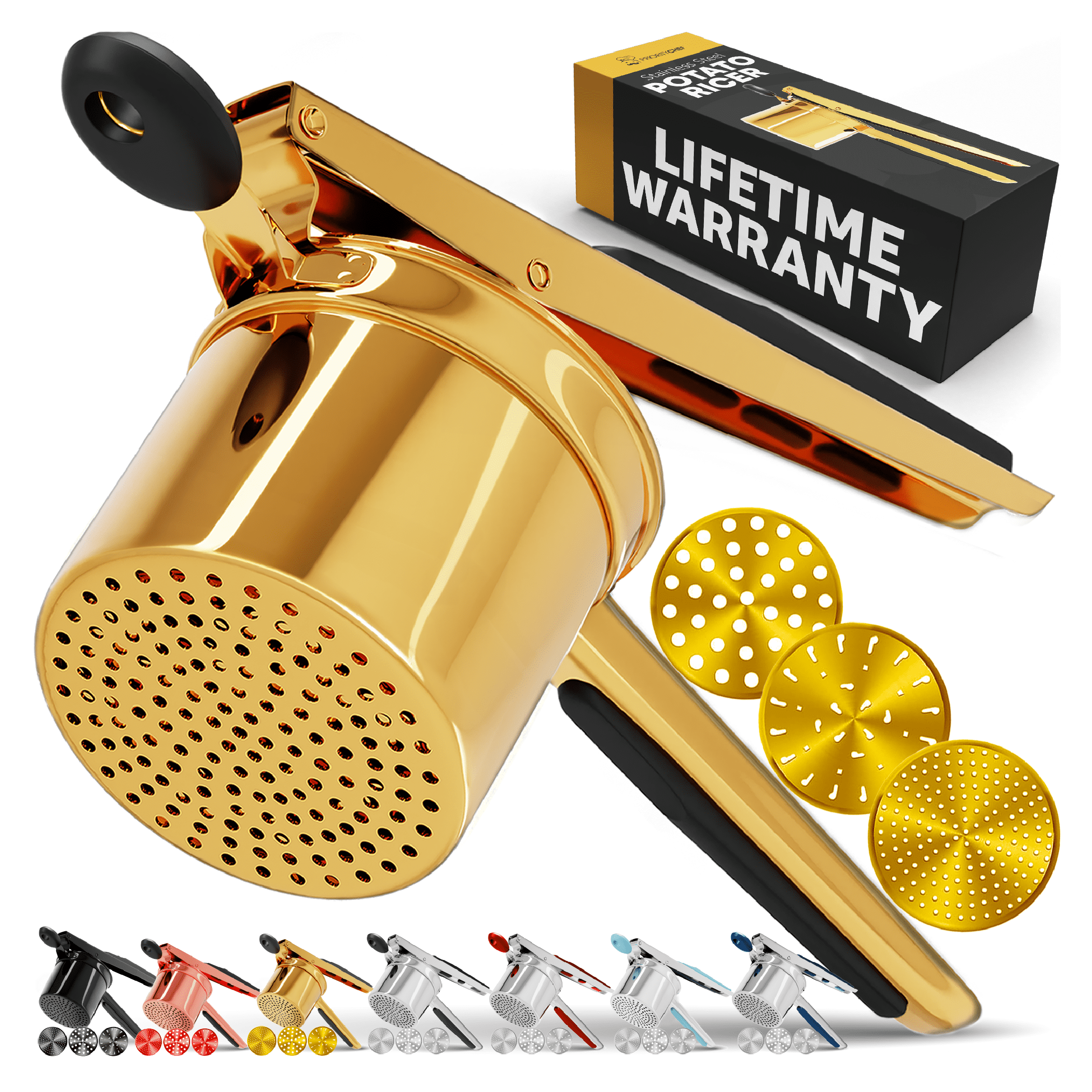 PriorityChef Large 15oz Potato Ricer with 3 Discs, Heavy Duty Stainless ...
