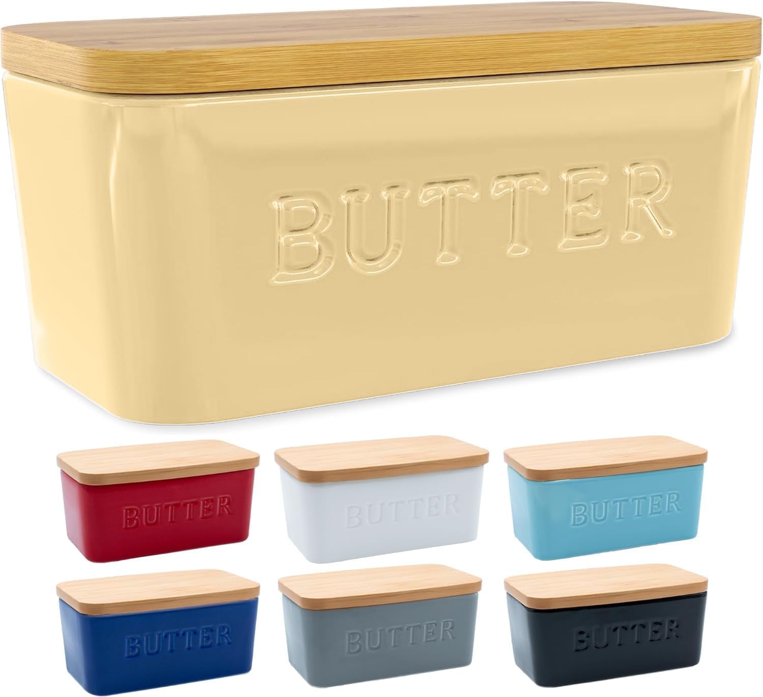 PriorityChef Covered Butter Dish, Ceramic with Airtight Bamboo Lid ...