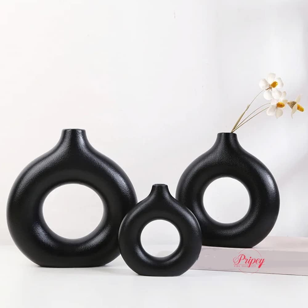 Pripey Donut Vase, Set of 3 Hollow Ceramic Vase for Pampas Grass ...