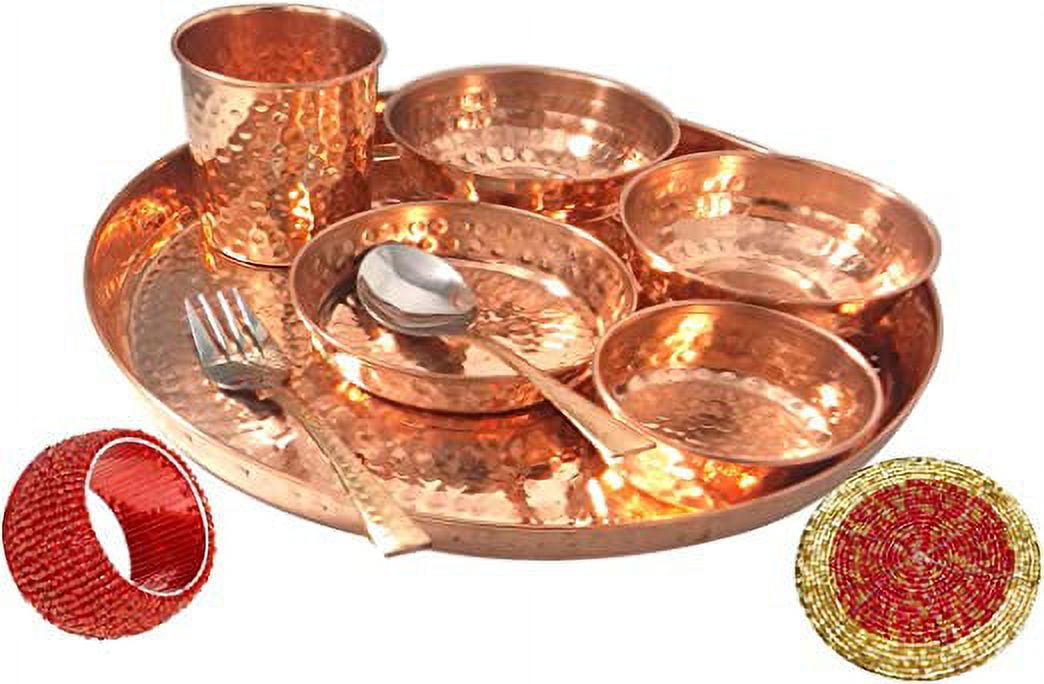 Prisha India Craft Best Dinnerware Pure Copper Thali Set Dia 12" Indian ...