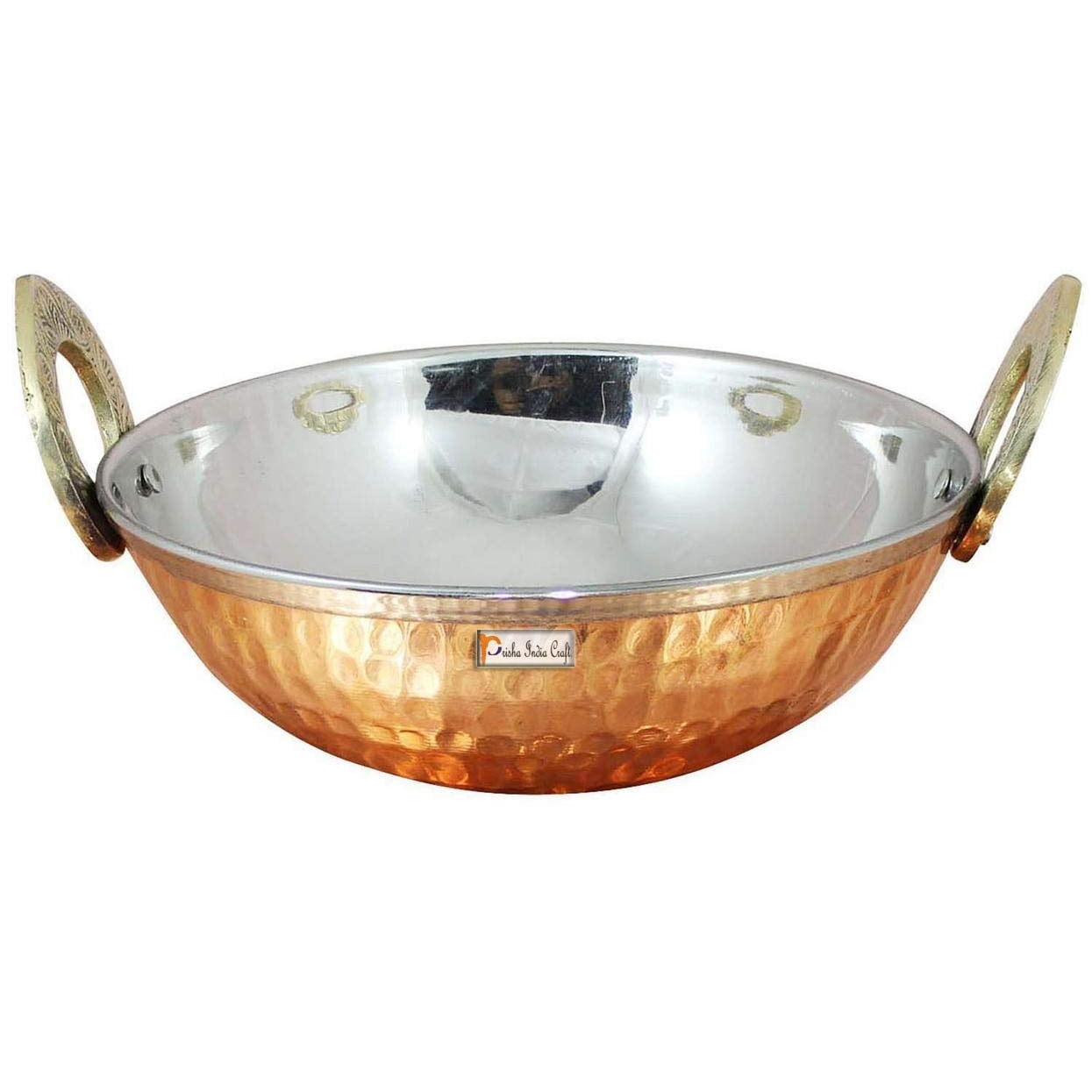 Prisha India Craft Copper Stainless Steel Hammered Karahi Indian Dishes ...