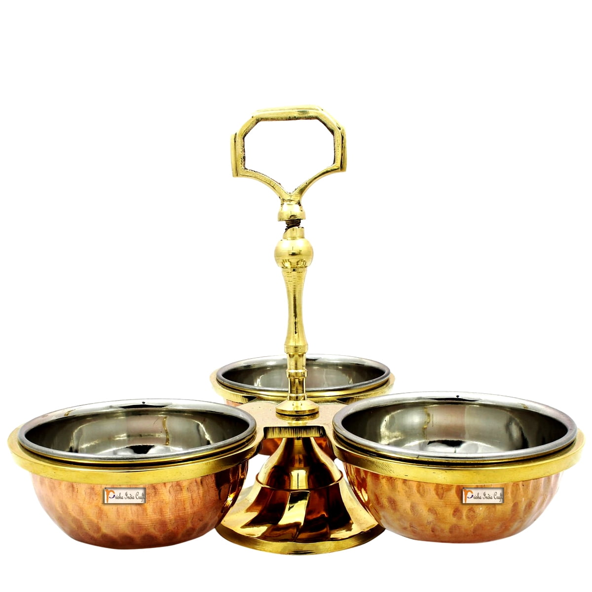 Prisha India Craft Copper Steel Serving Pickle, Condiment Dish Rack 3 ...