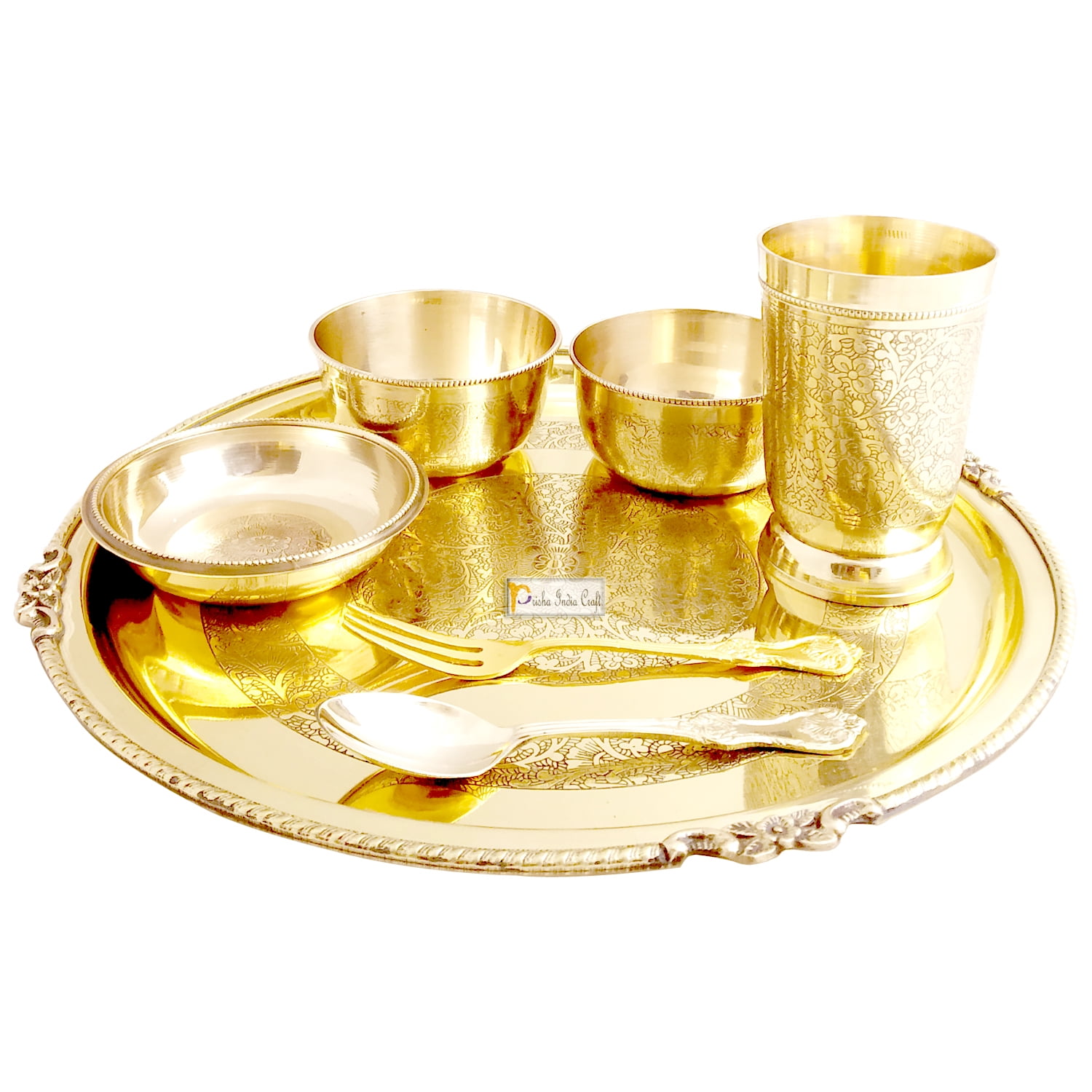 Prisha India Craft Dinner Thali Set, Dinnerware & Serveware, 7 Pieces, Embossed Design, Golden ...