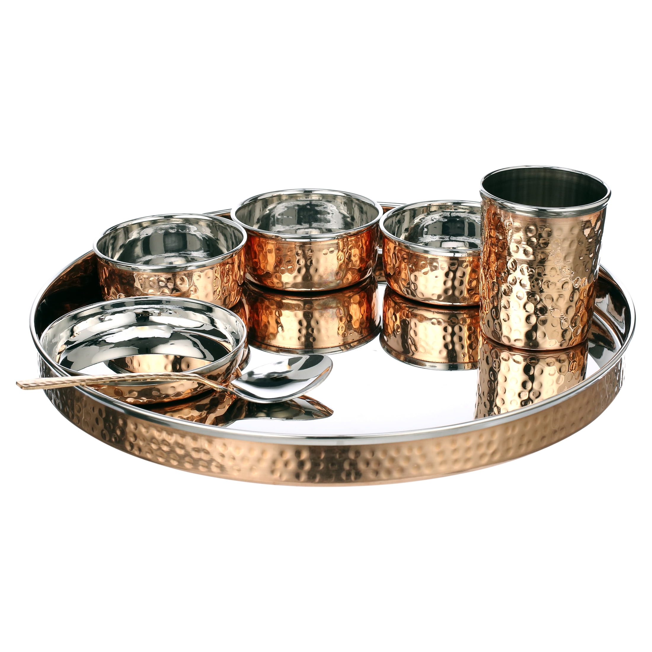 Prisha India Craft Traditional Stainless Steel Copper Dinner Set ...