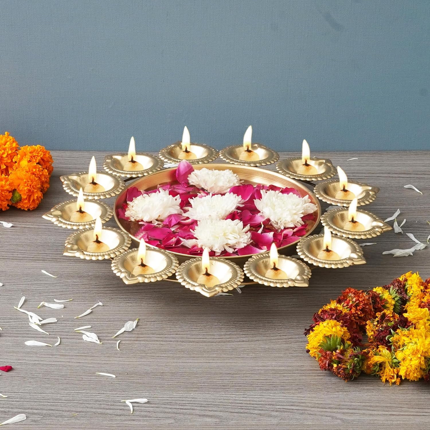 Prisha India Craft Diya Shape Flower Decorative Urli Bowl For Home ...