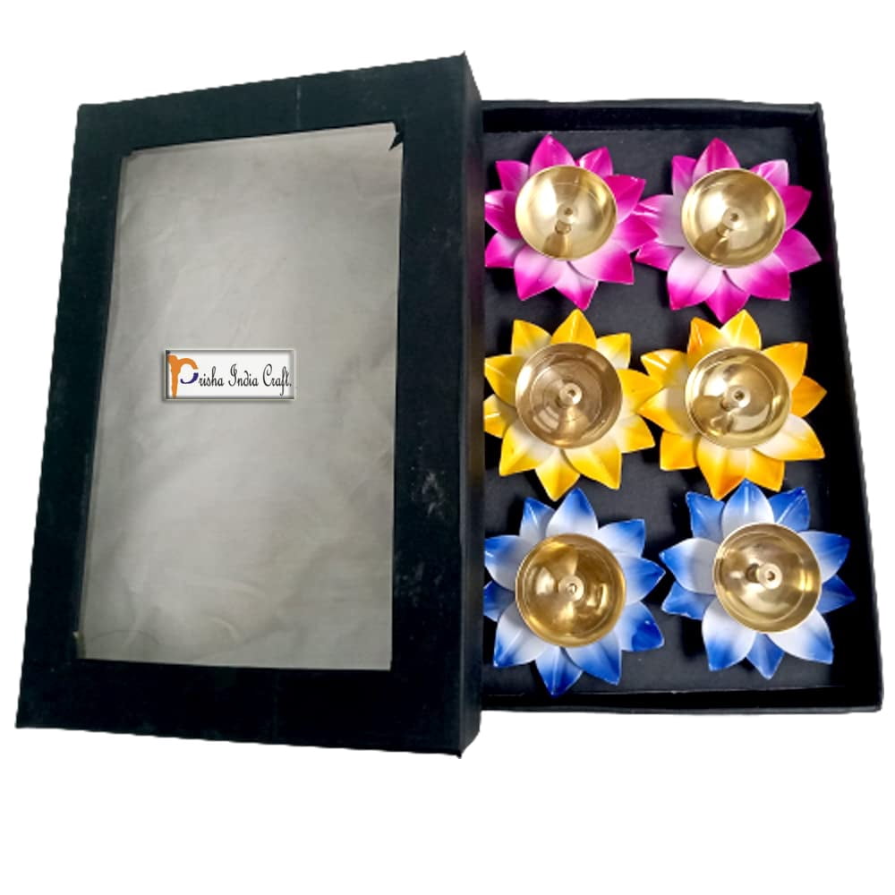 Prisha India Craft Diya for Puja, Lotus Brass Diyas Oil Lamp Pooja ...