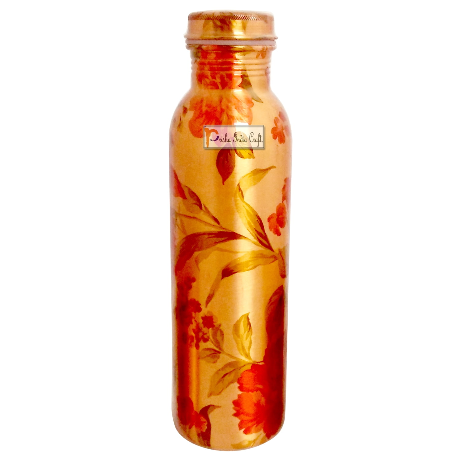 Prisha India Craft Pure Copper Bottle for Water, Digital Printed Flower ...