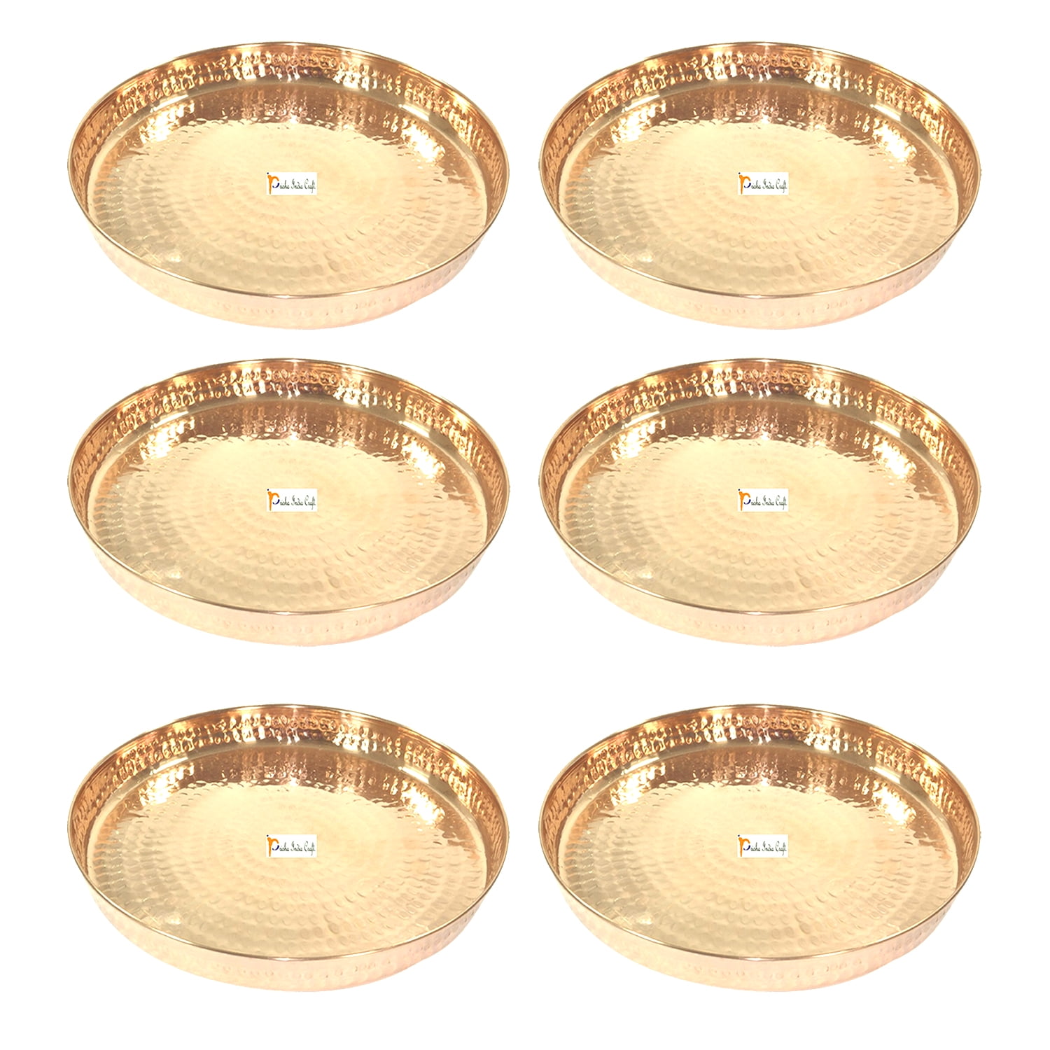 Prisha India Craft Pure Copper Dinner Plate - Diameter 12 Inch, Set of ...