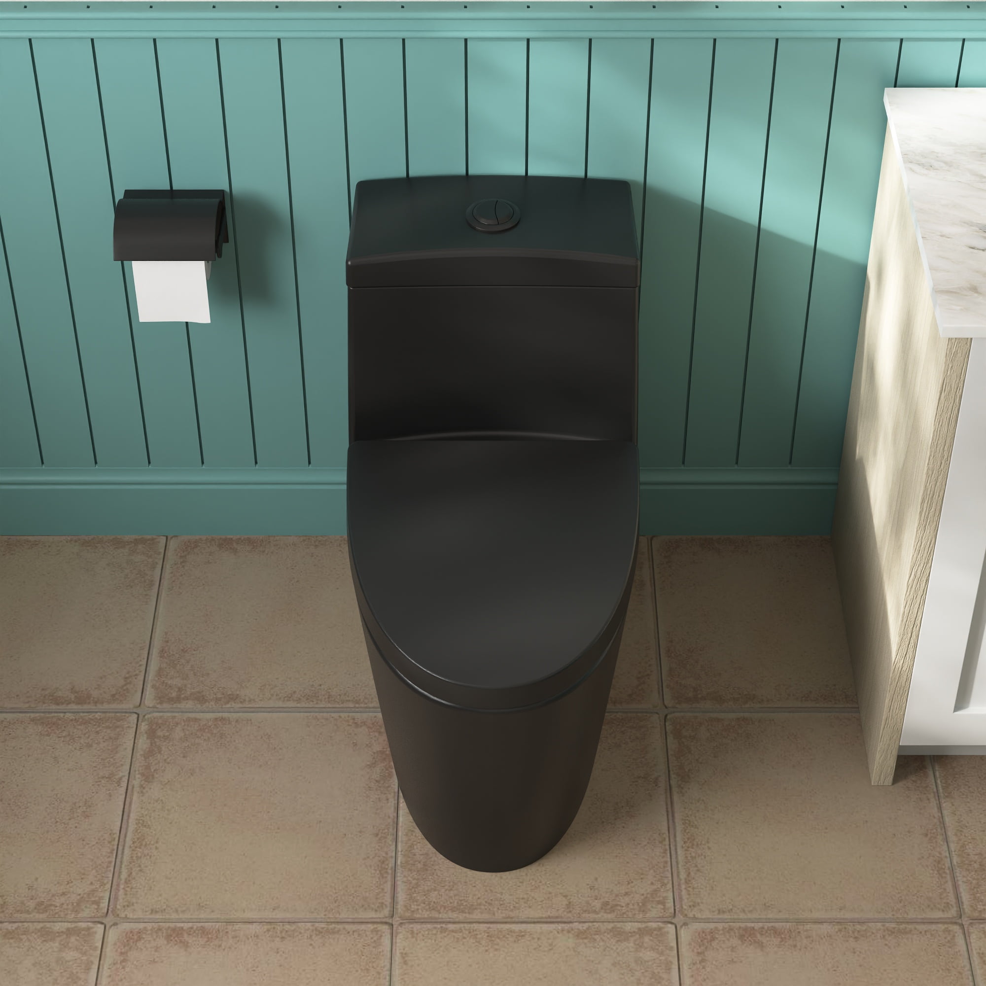 Prism 1-Piece 1.1/1.6 GPF Dual Flush Elongated Toilet in Black, Seat ...