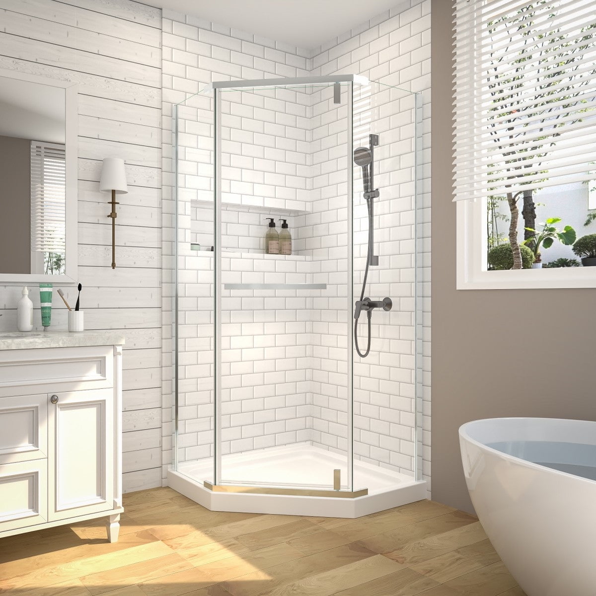 Haven 36" x 72" Neo-Angle Frameless Glass Pivot Shower Enclosure with ...
