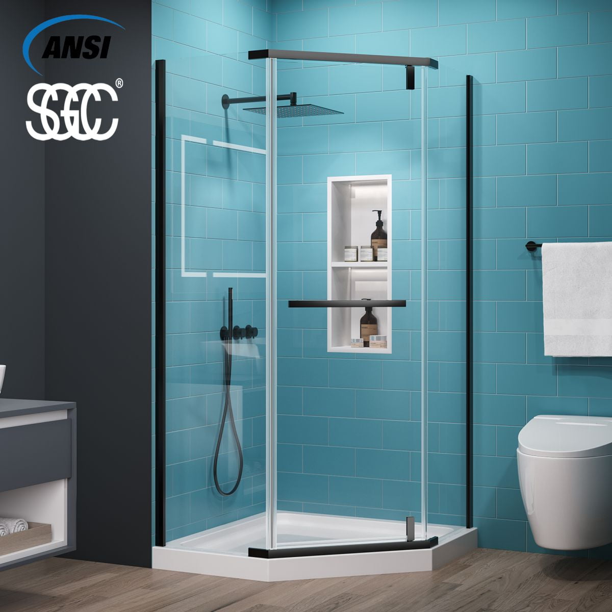 Prism Neo-Angle Frameless Shower Door 38 in. W x 72 in. H,Corner Shower ...