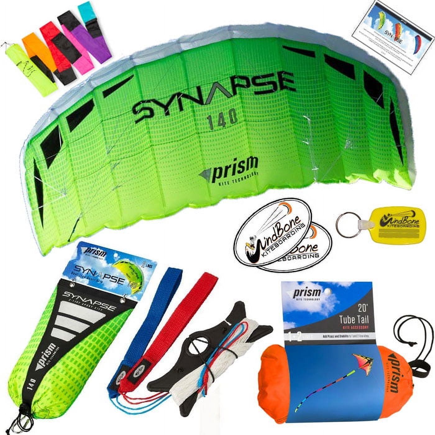 Prism Synapse 140 Foil Kite Bundle with Rainbow 20ft Tube Tail ...