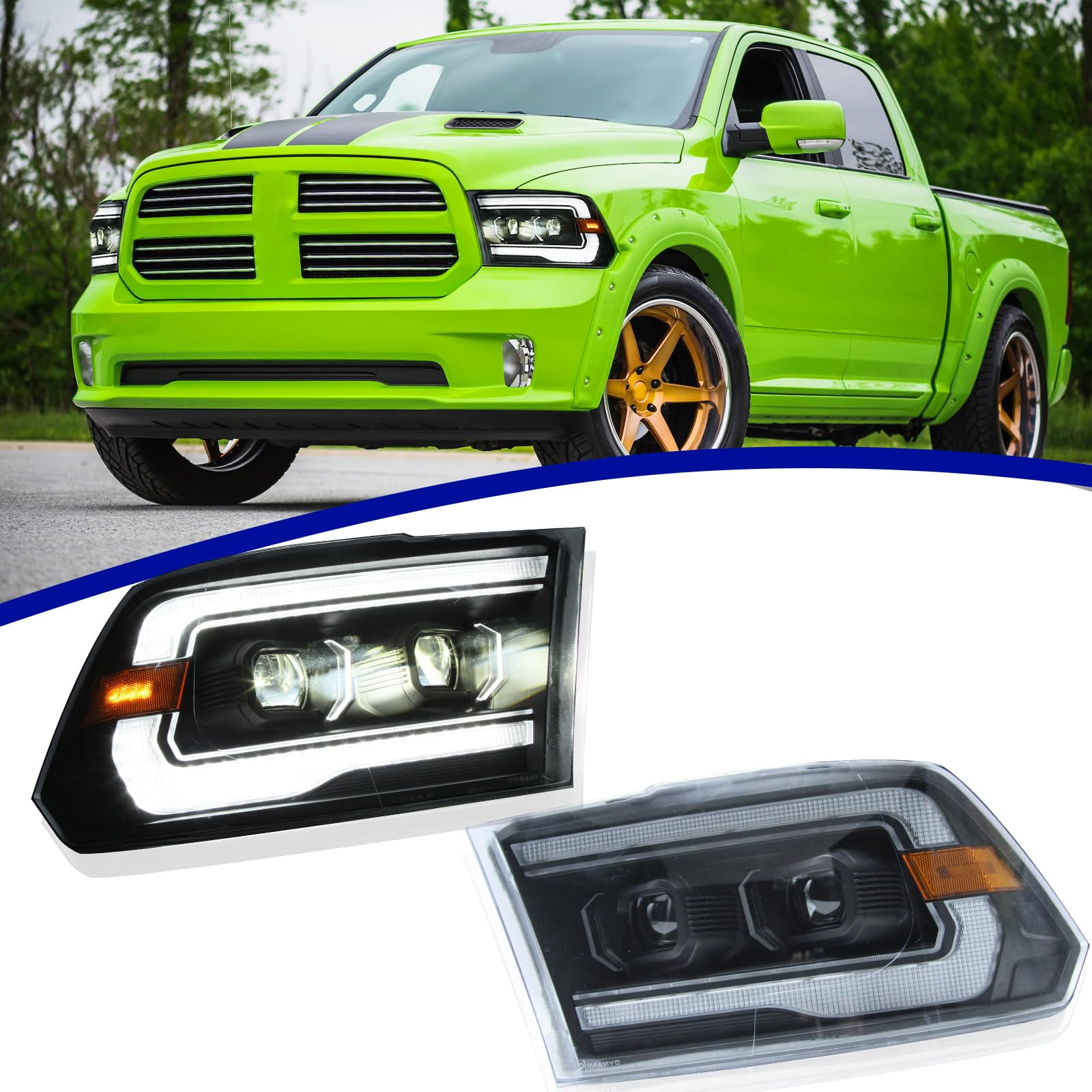 PrismBeam LED Headlights Compatible with 2009-2018 Dodge Ram 1500, 2500 ...