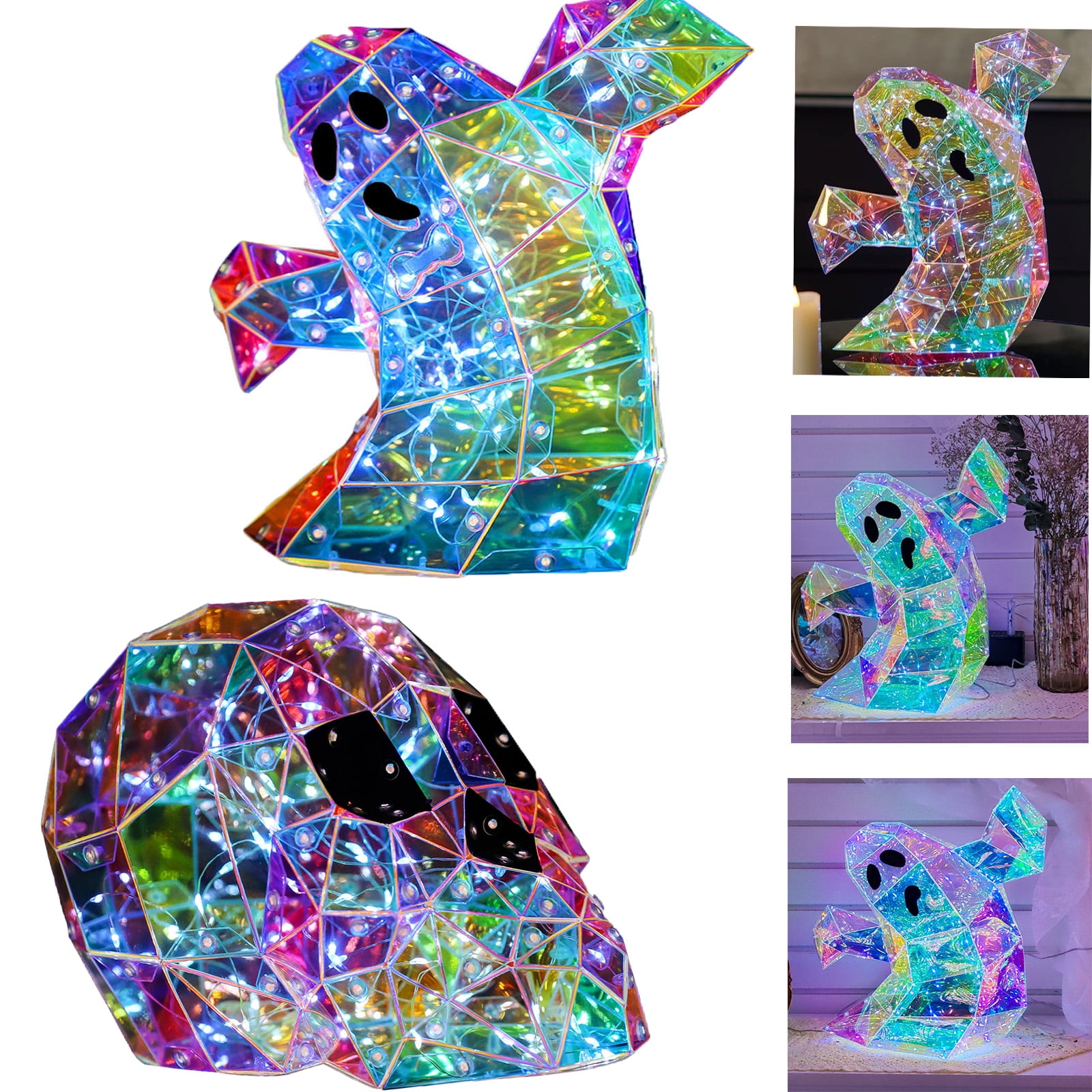 Prismatic Ghost Halloween Decor,2PCS Prismatic Iridescent Spooky Ghost ...