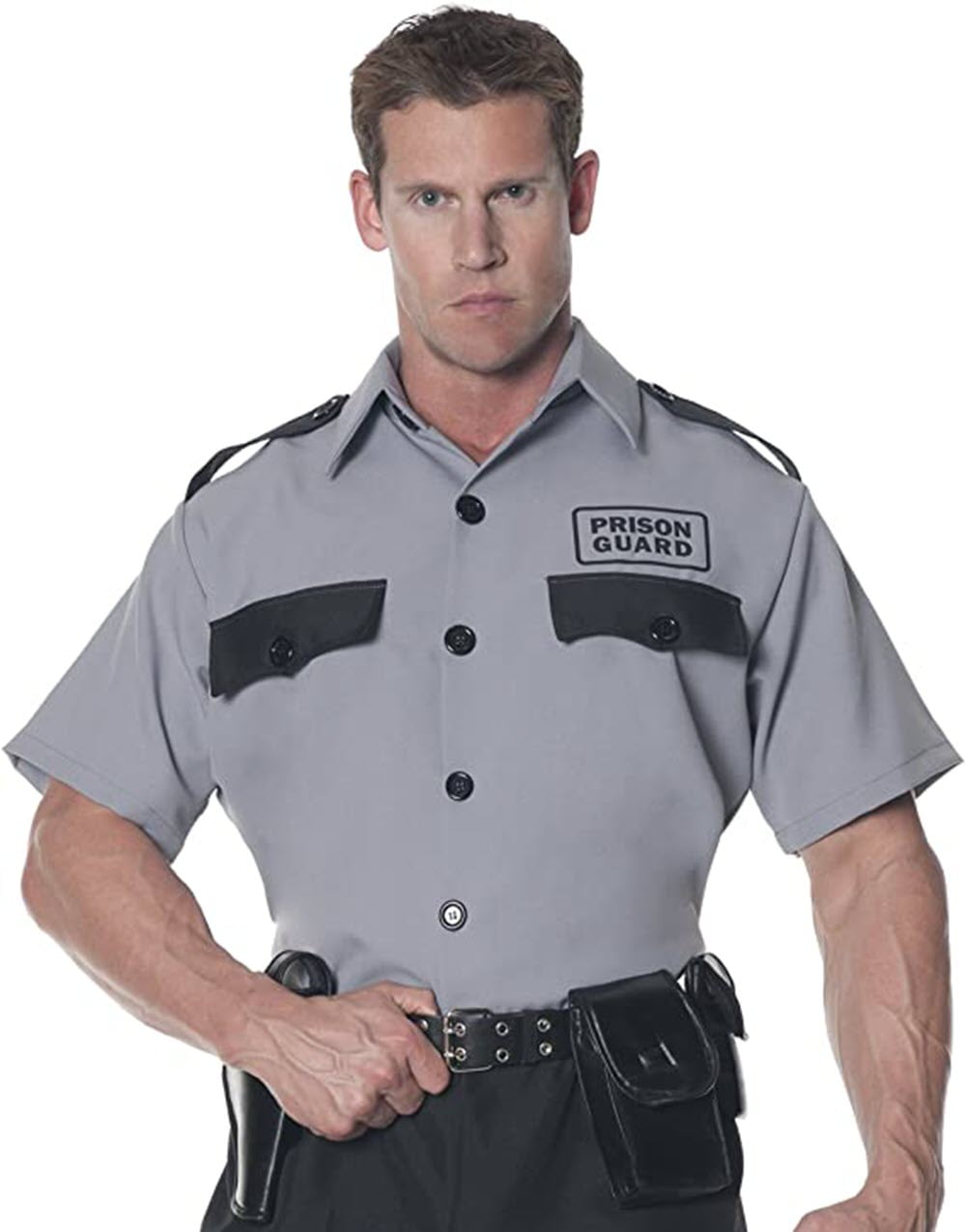 Underwraps Prison Guard Shirt Adult Costume, Grey/Black, Perfect for ...