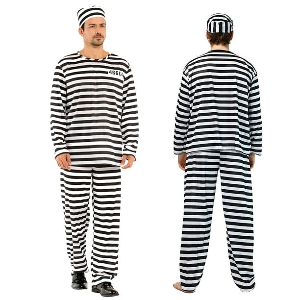Prison Uniforms Halloween Cosplay Masquerade White Striped Cotton Adult