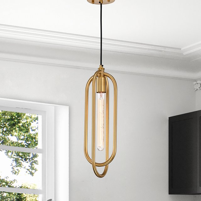 Pristin Gold Abstract Open Metal Frame 1-Light Pendant Light - Walmart.com