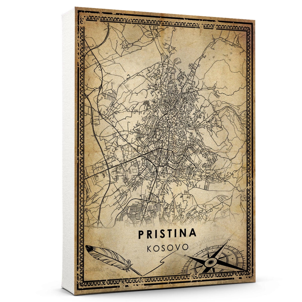 Pristina Vintage Map Prints Canvas, Kosovo Map Art Canvas, Canvas, Pristina Map City style ...