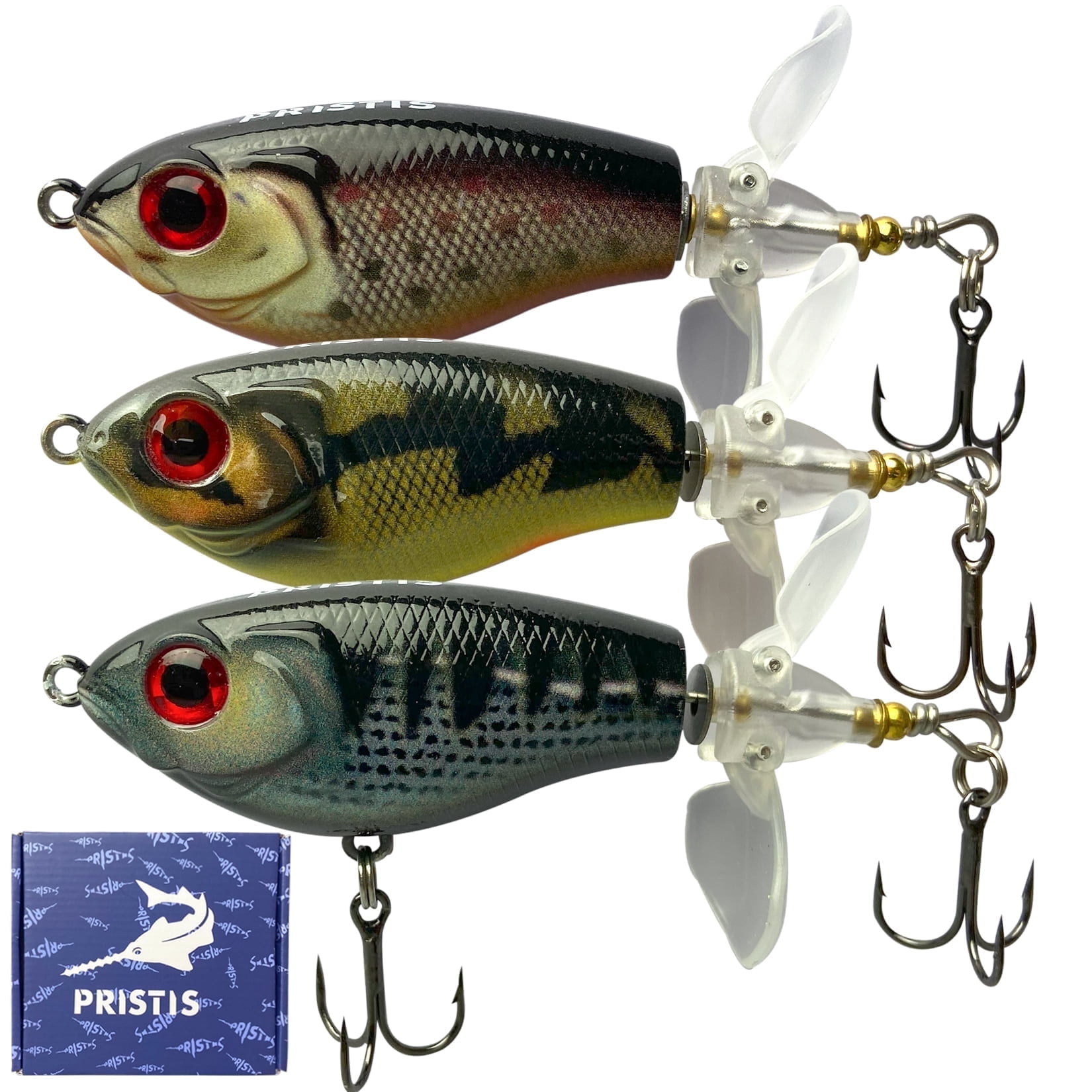 Pristis Topwater Fishing Lures, 3 Pcs Double-Blade Ploppers with ...
